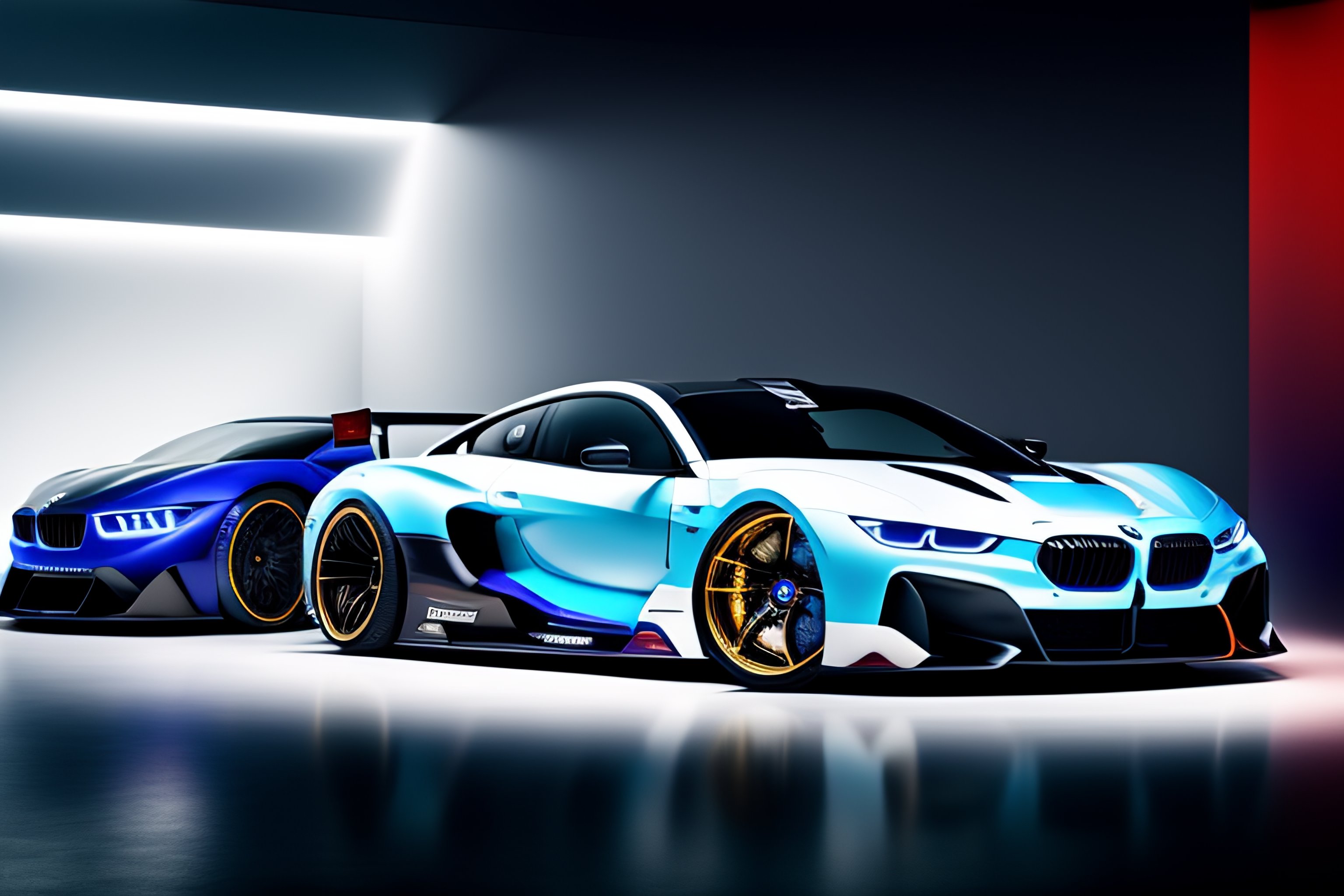 Lexica - BMW dealership with BMW supercar with glowing graphics
