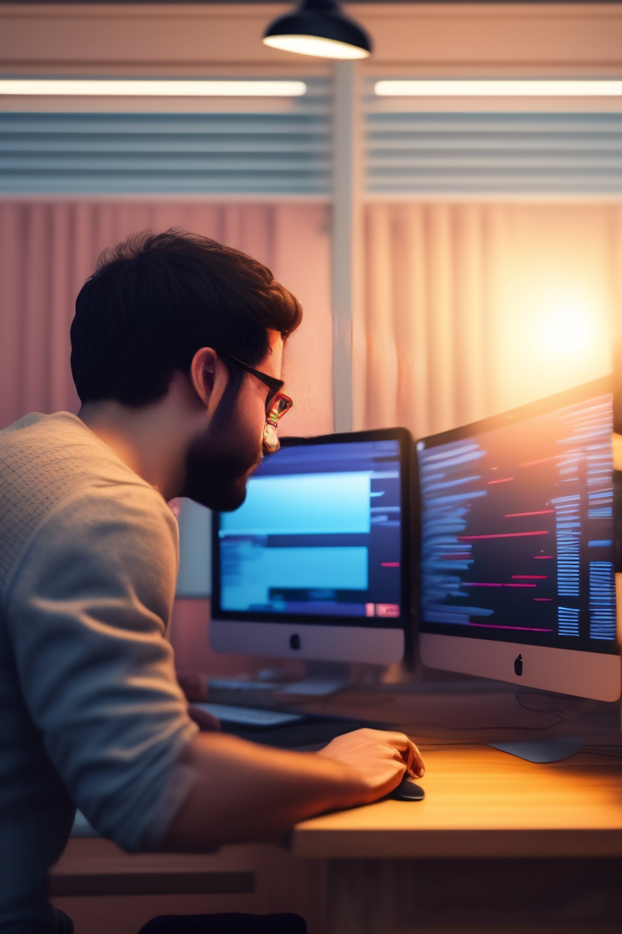 Lexica - A programmer who is sitting at a computer, two monitors, a ...