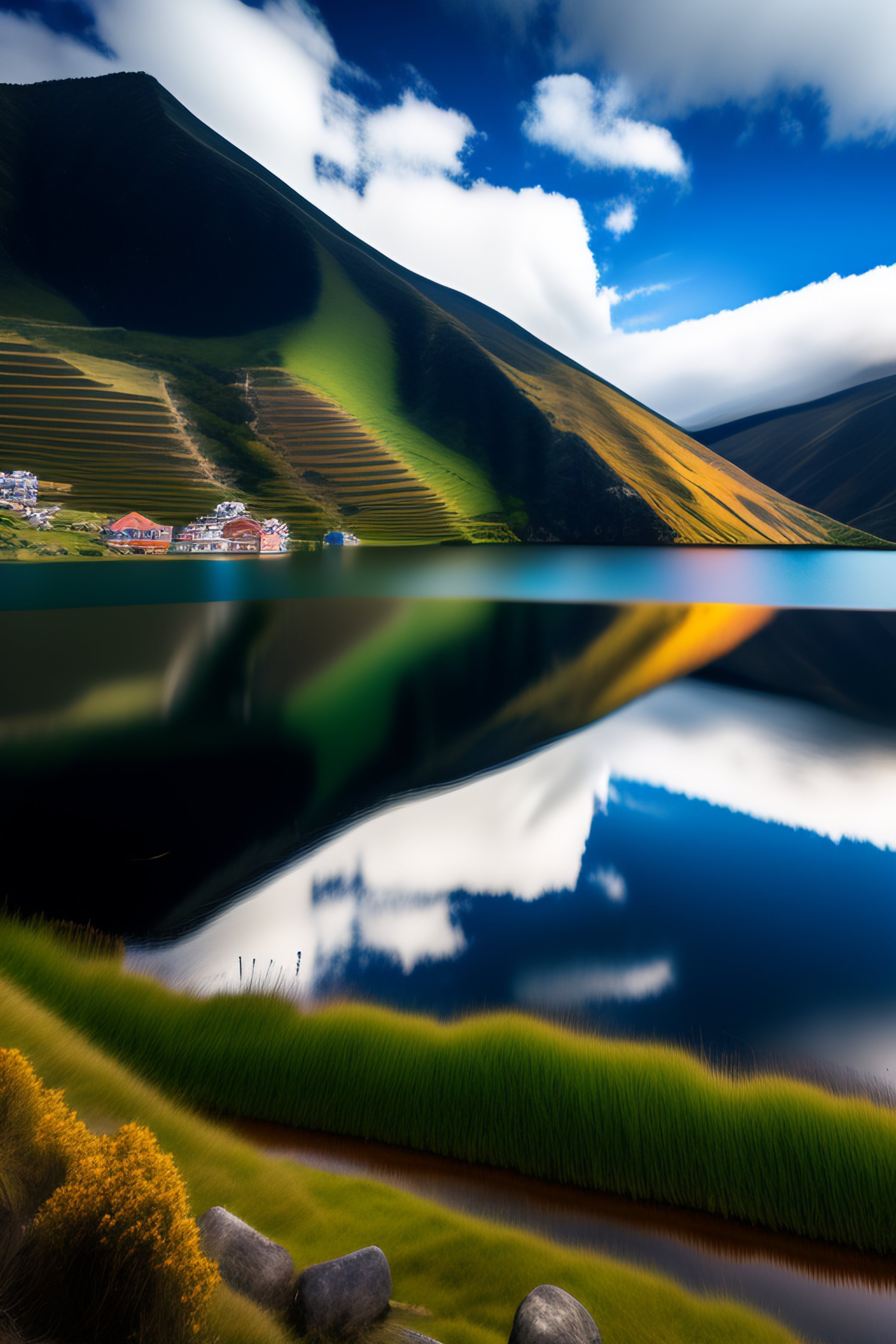 Lexica - Quilotoa Lake, landscape photo, cloudy day, HDR