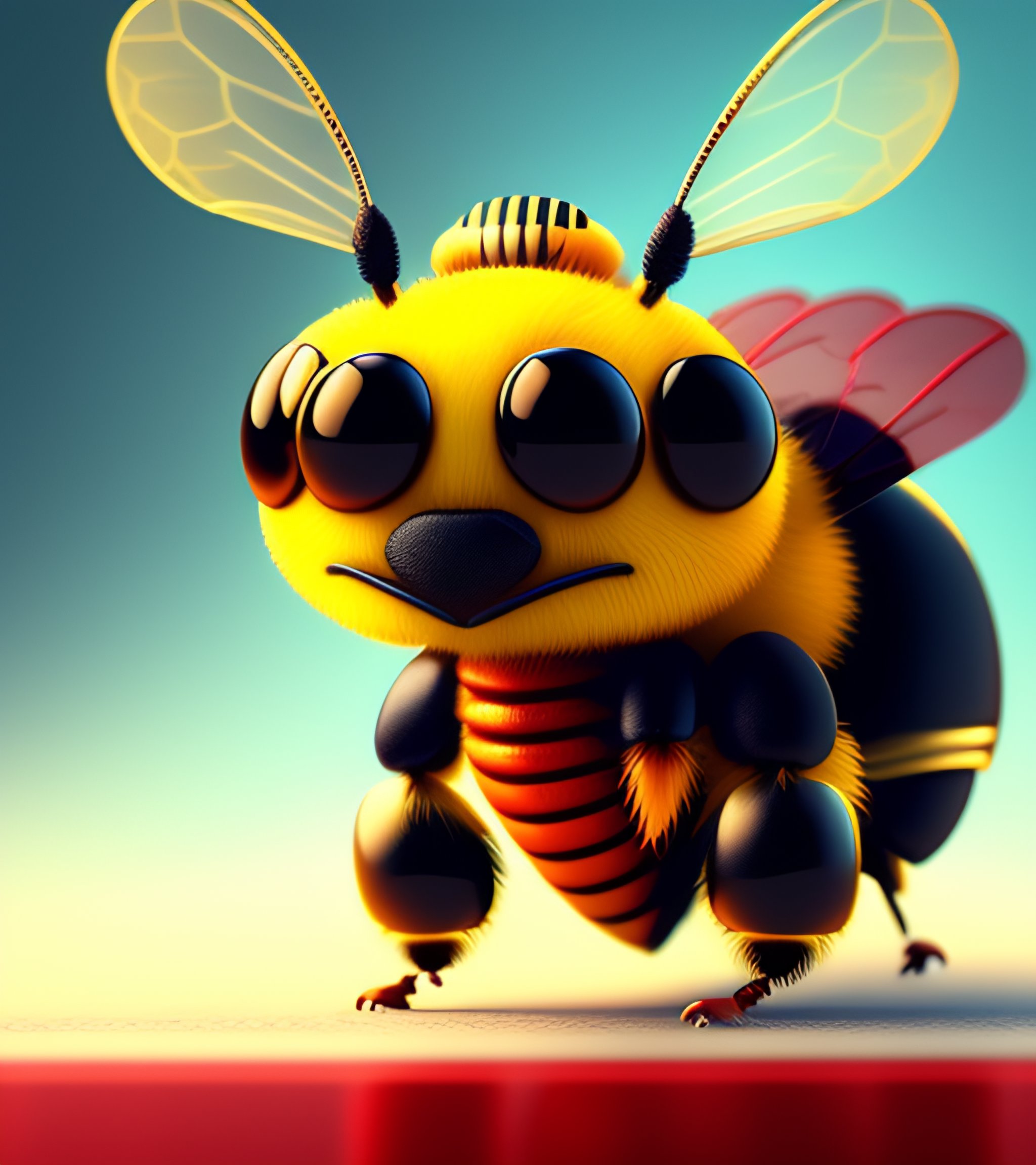 Lexica - Angry bee that likes coffee with red eyes and knight armor