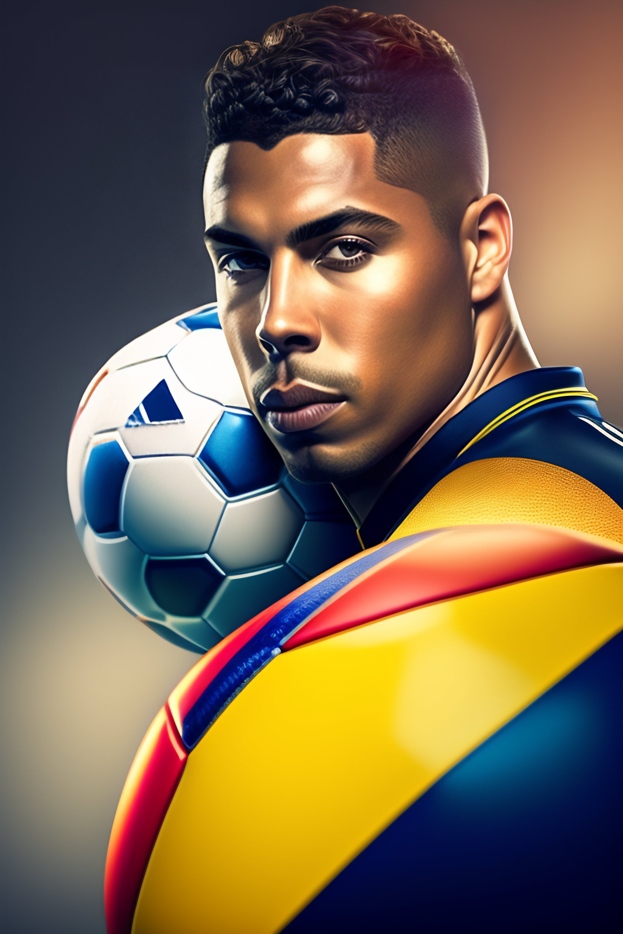 Lexica - Portrait of ronaldo nazario holding a soccer ball, wearing the ...