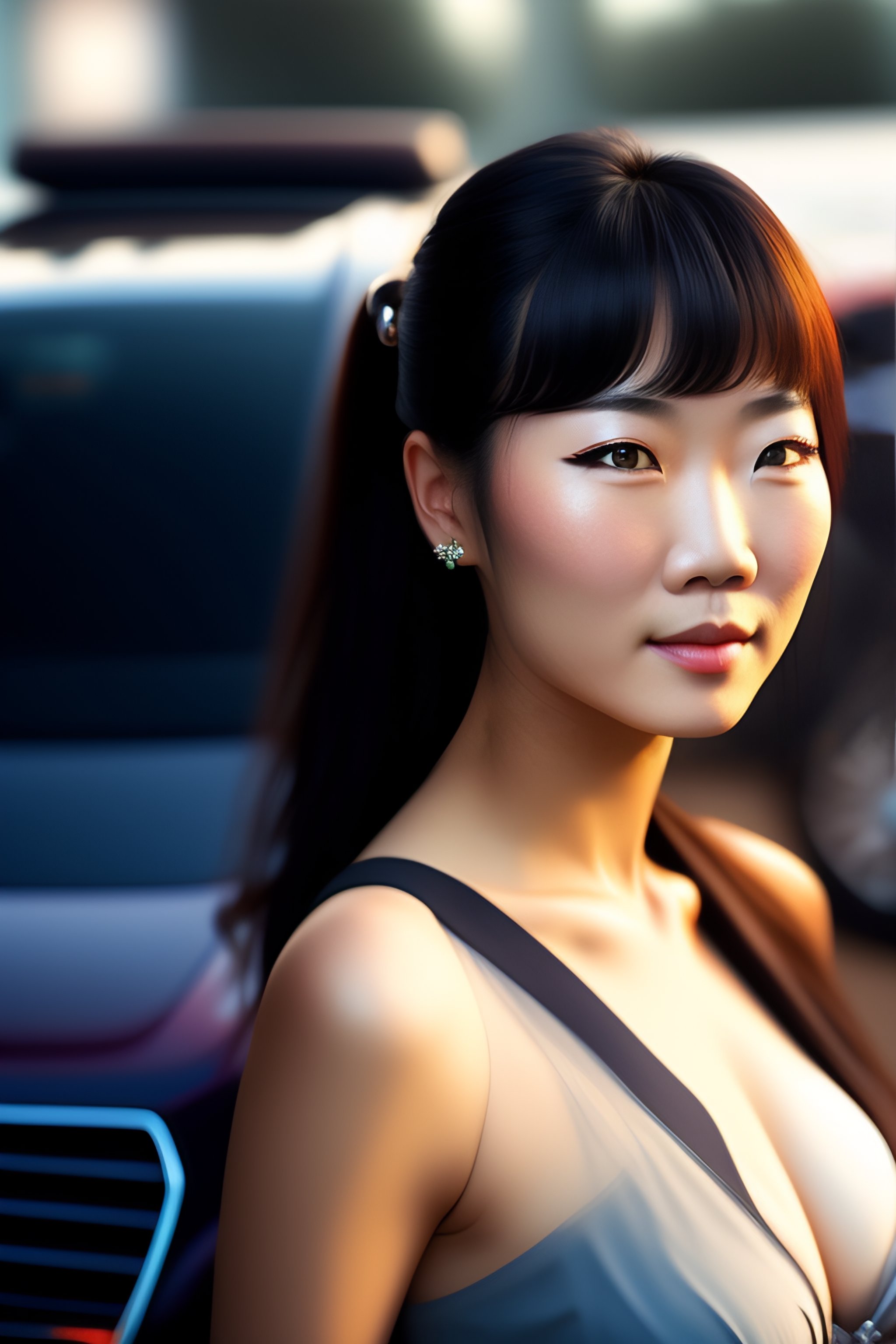 Lexica - Sexy asian girl, bending back to camera, next to black Subaru legacy bl5 , high ...