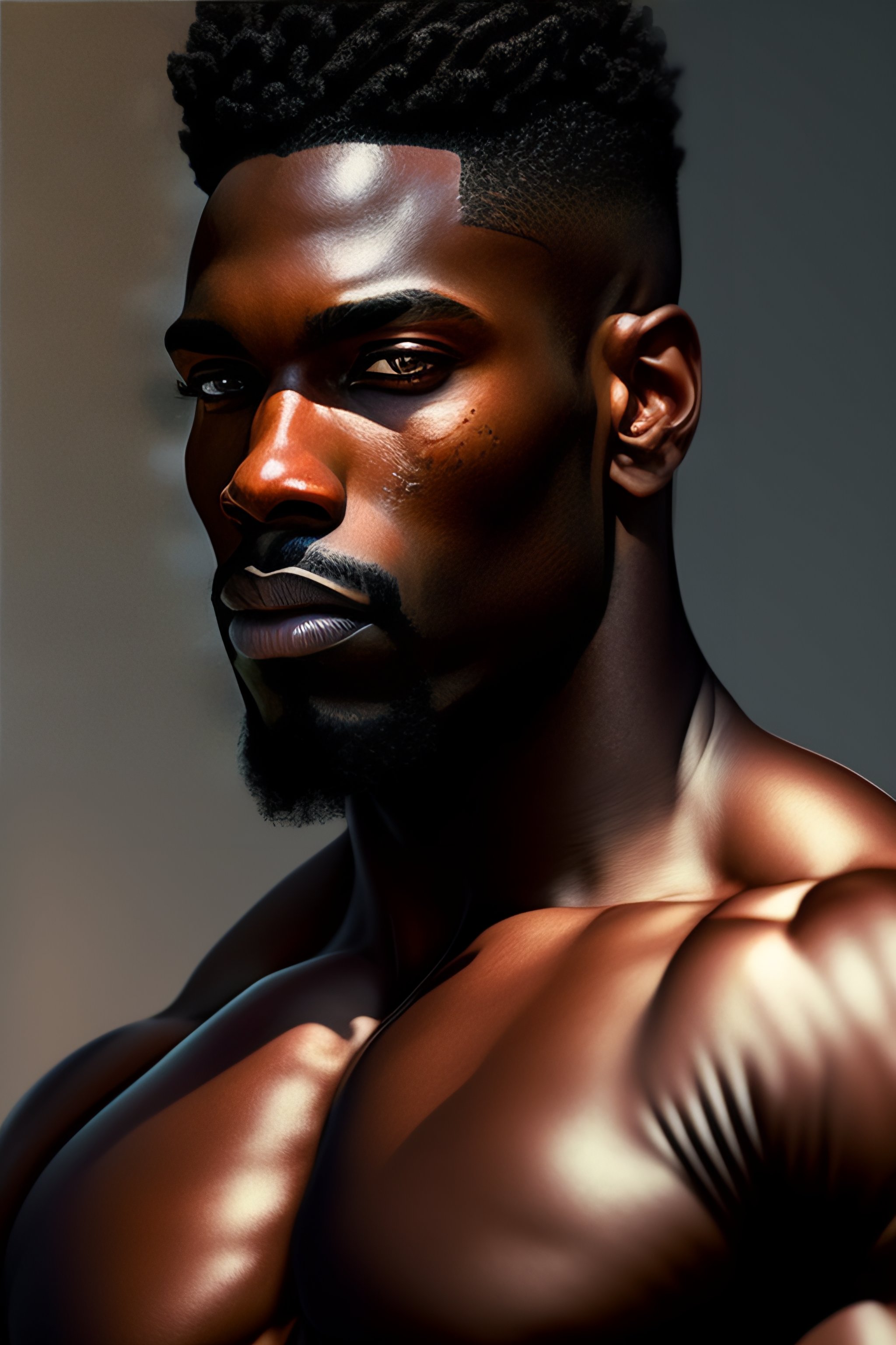 Lexica - Portrait of a dark man, muscle, copper wires, visible scars ...