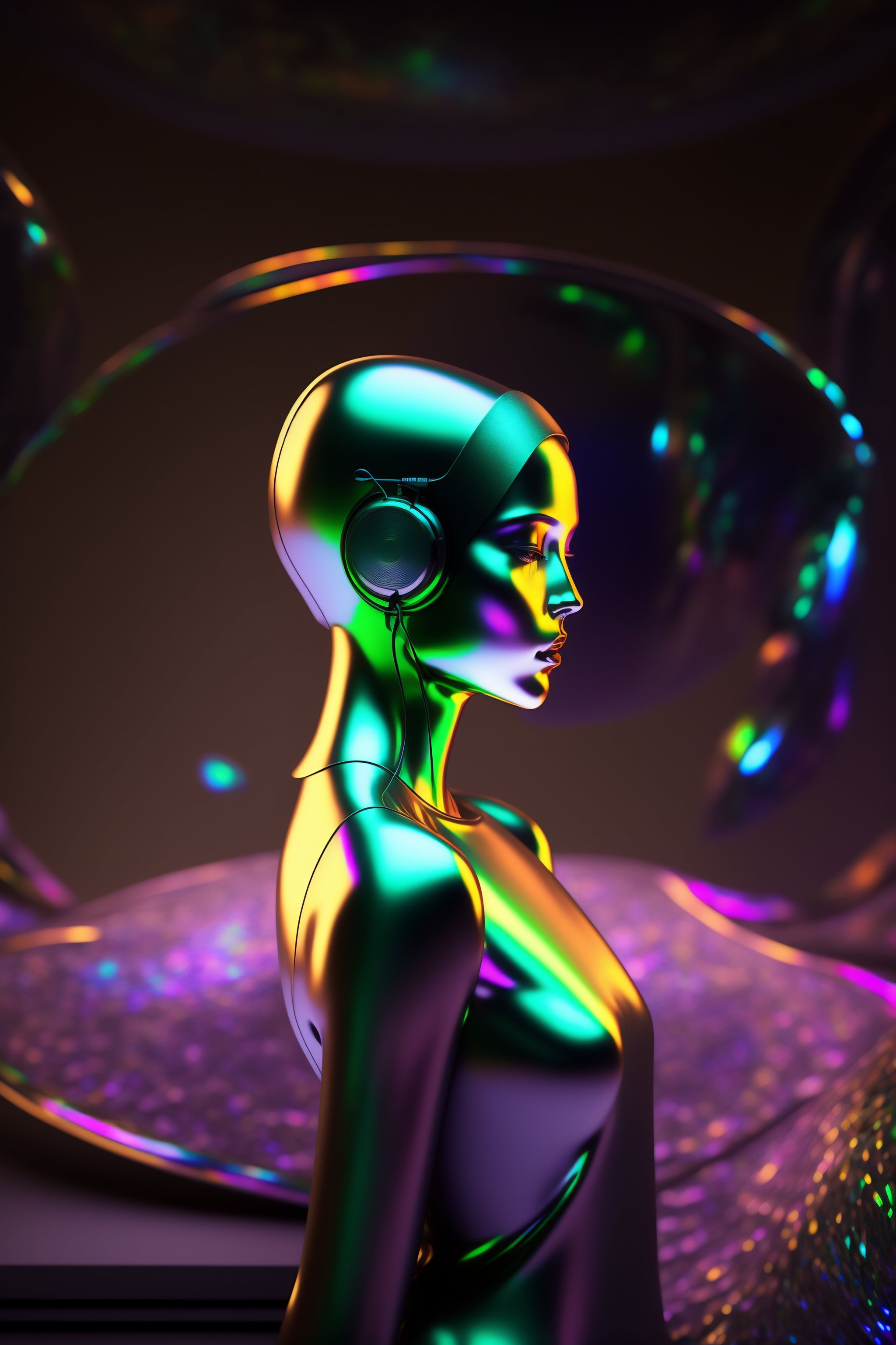 Lexica - 3d render of holographic human robotic bust made of glossy ...