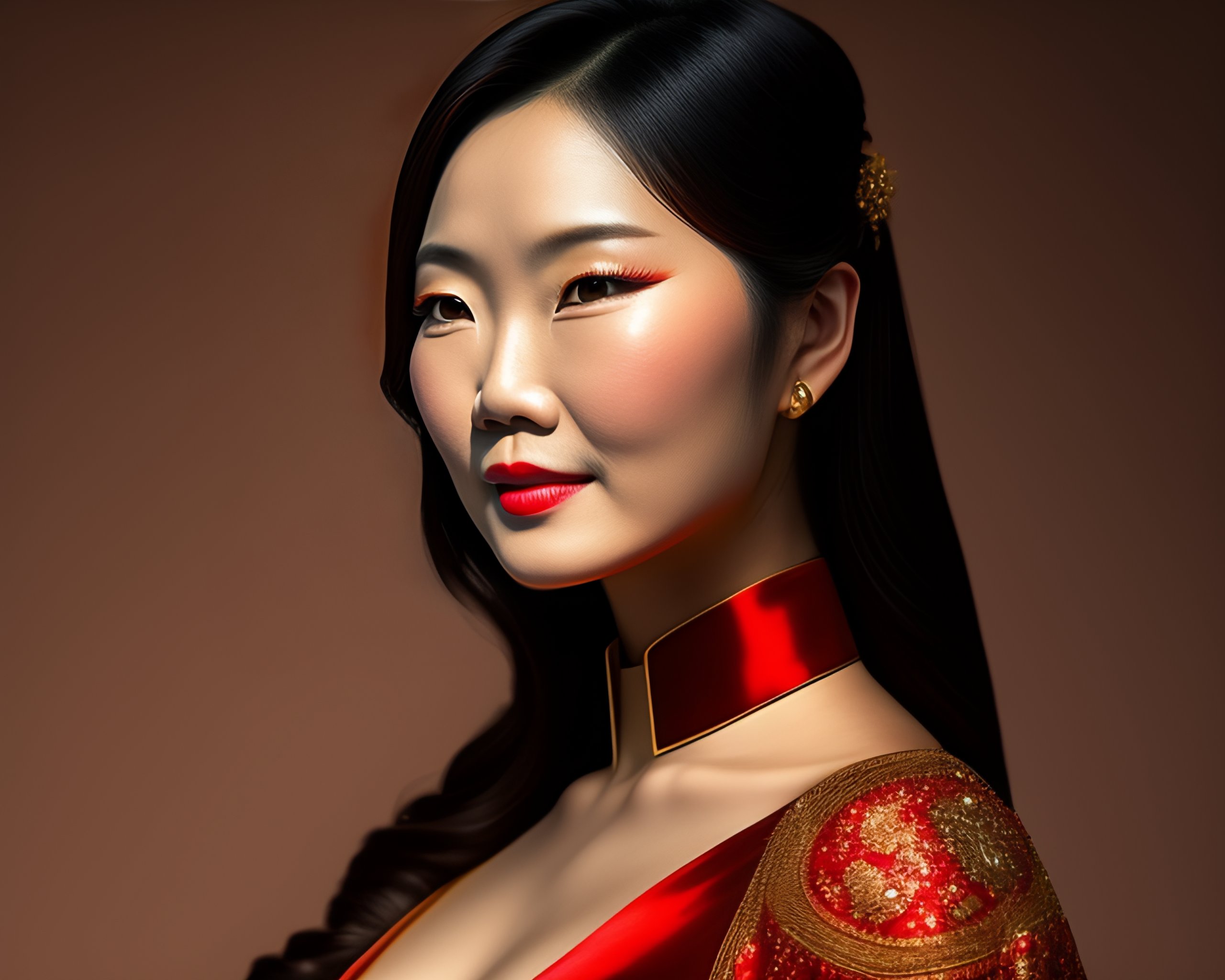 Lexica - Asian Woman, shoulders, mouth, parted red libs, voluptuous,intricate, elegant, fine details