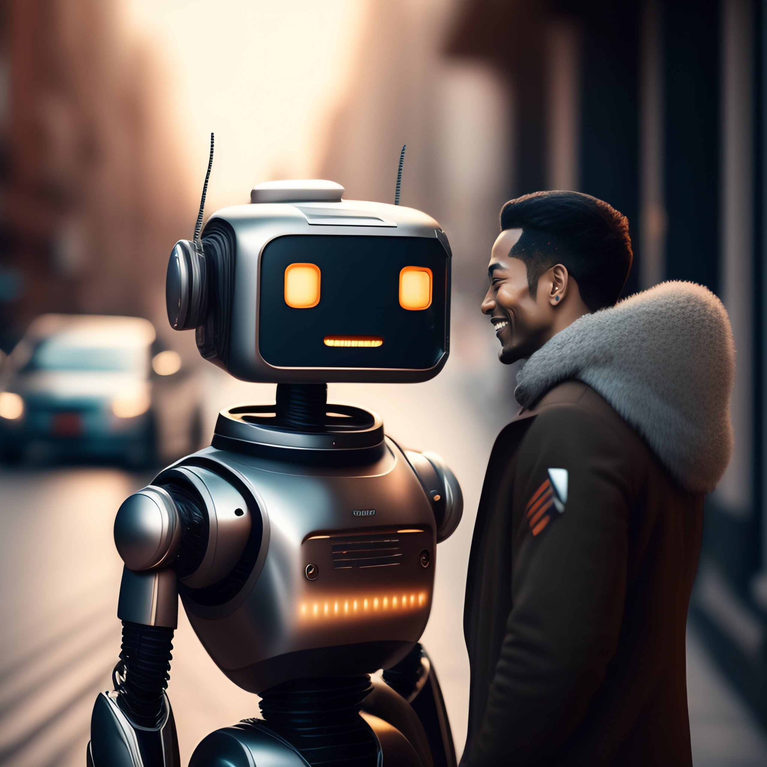 Lexica - A friendly, smiling robot having a casual conversation with a ...