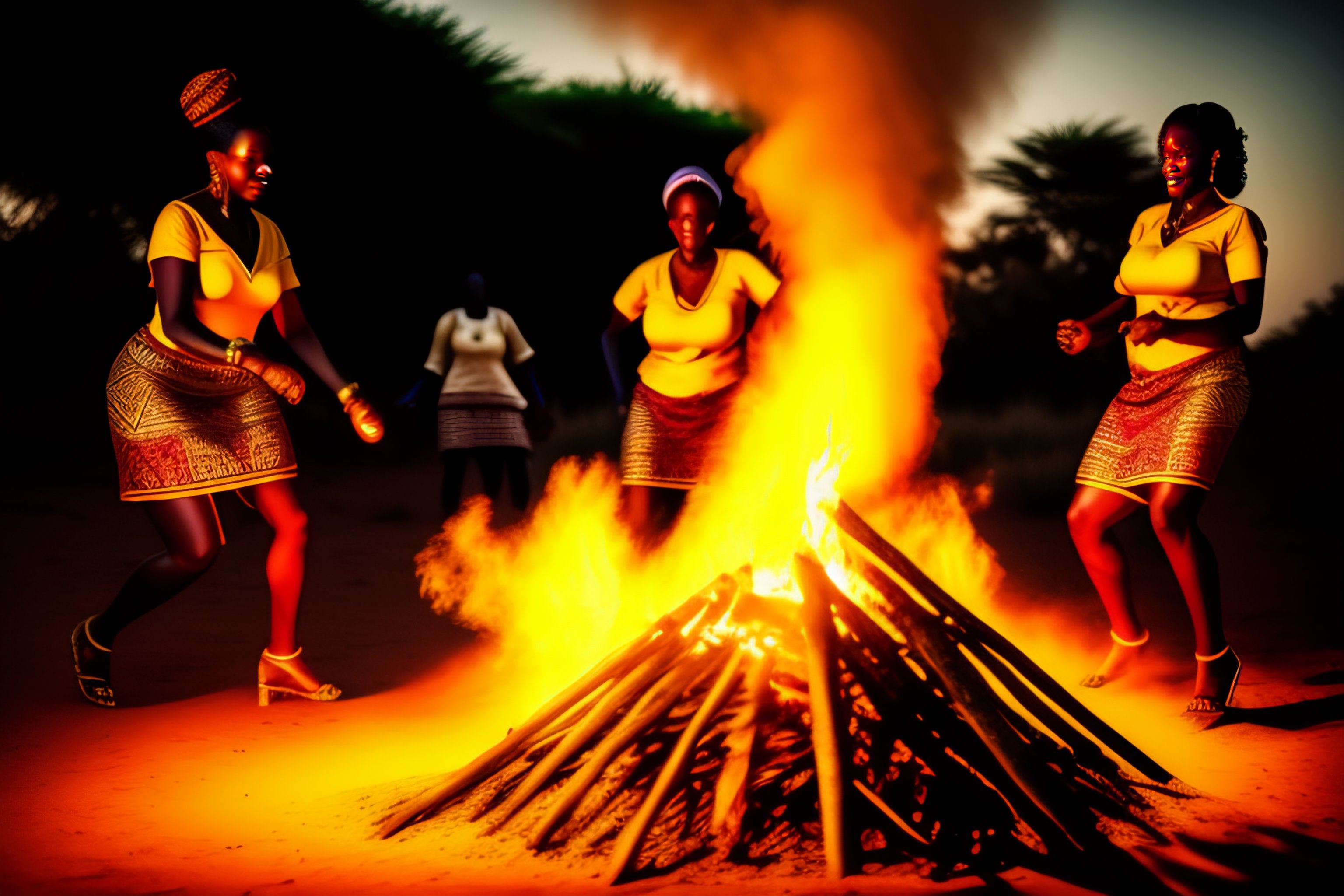 African People Dancing Around Fire
