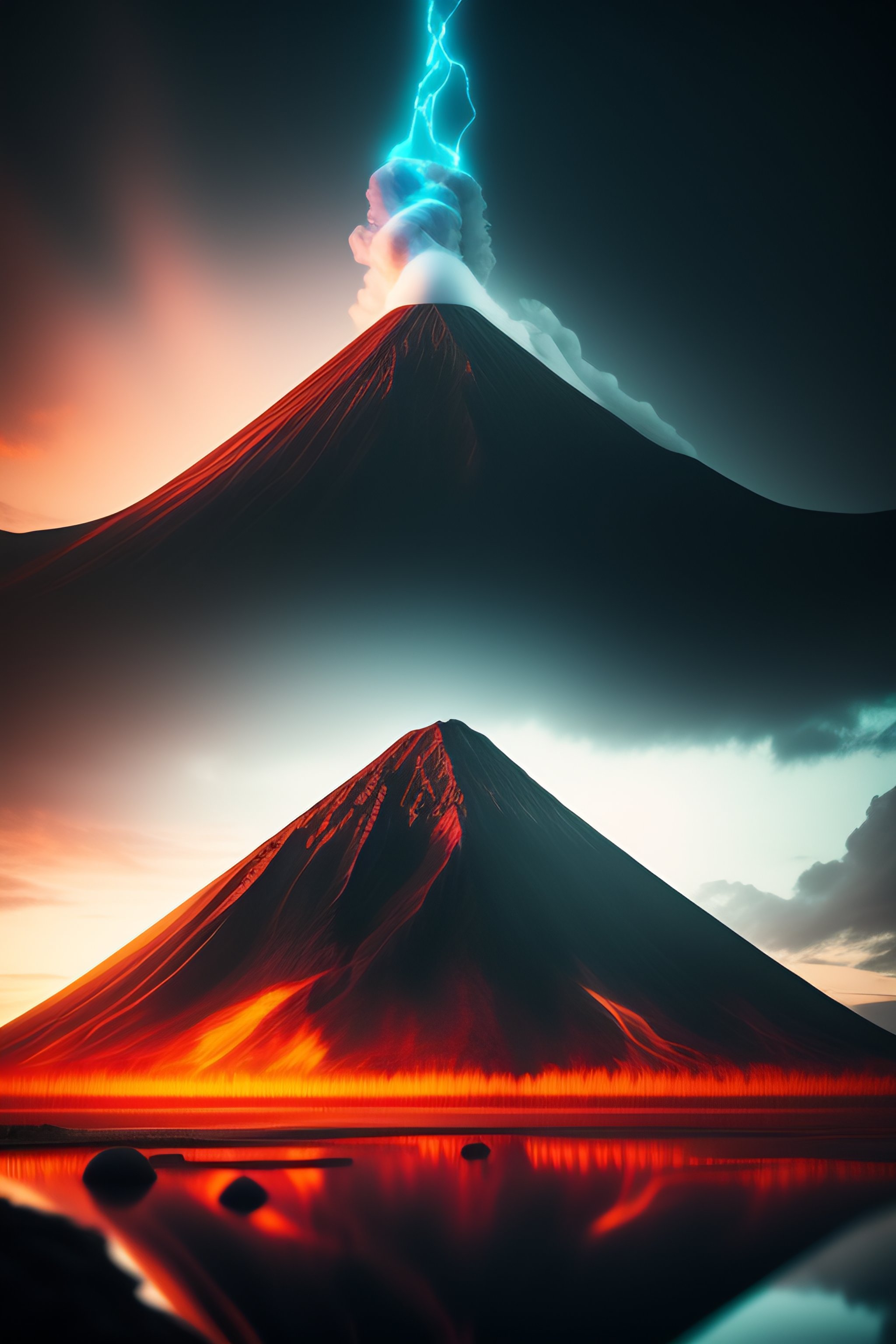 Lexica - A volcano surrounded by a lushy rainy forest rendered in ...