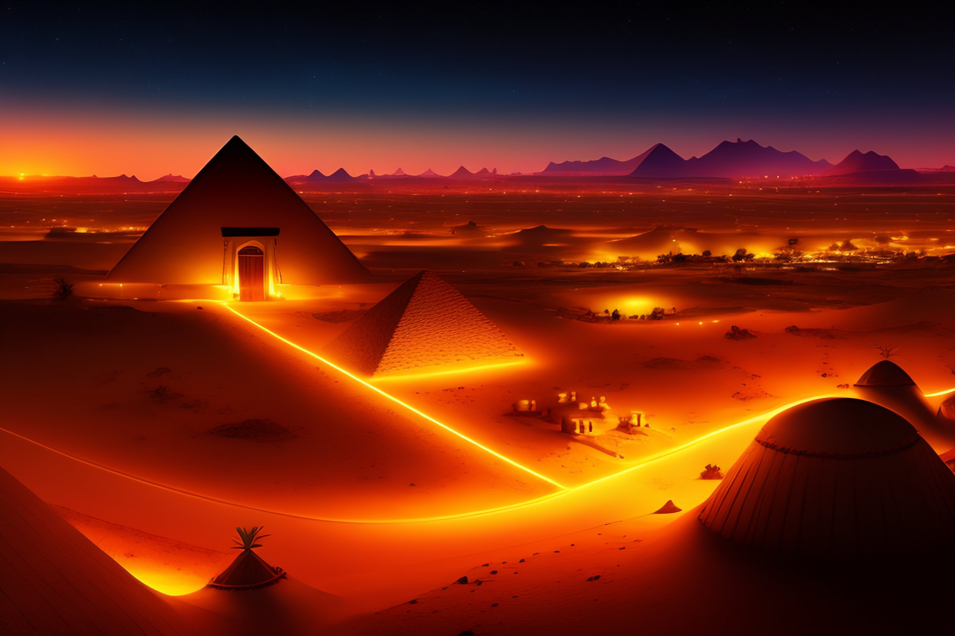 Lexica - Surrealistic landscape of ancient egyptian city at night ...
