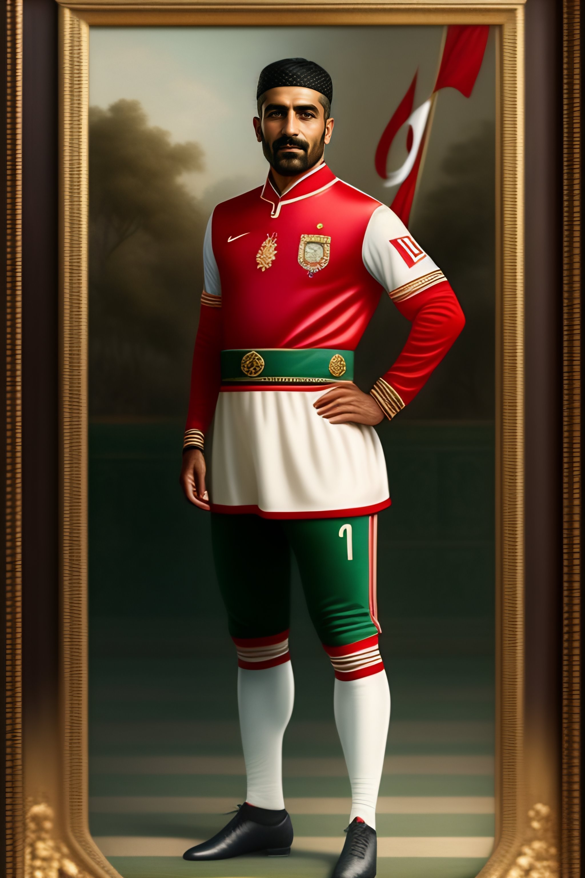 Lexica - Portrait of an ottoman Sultan with a turkish soccer uniform