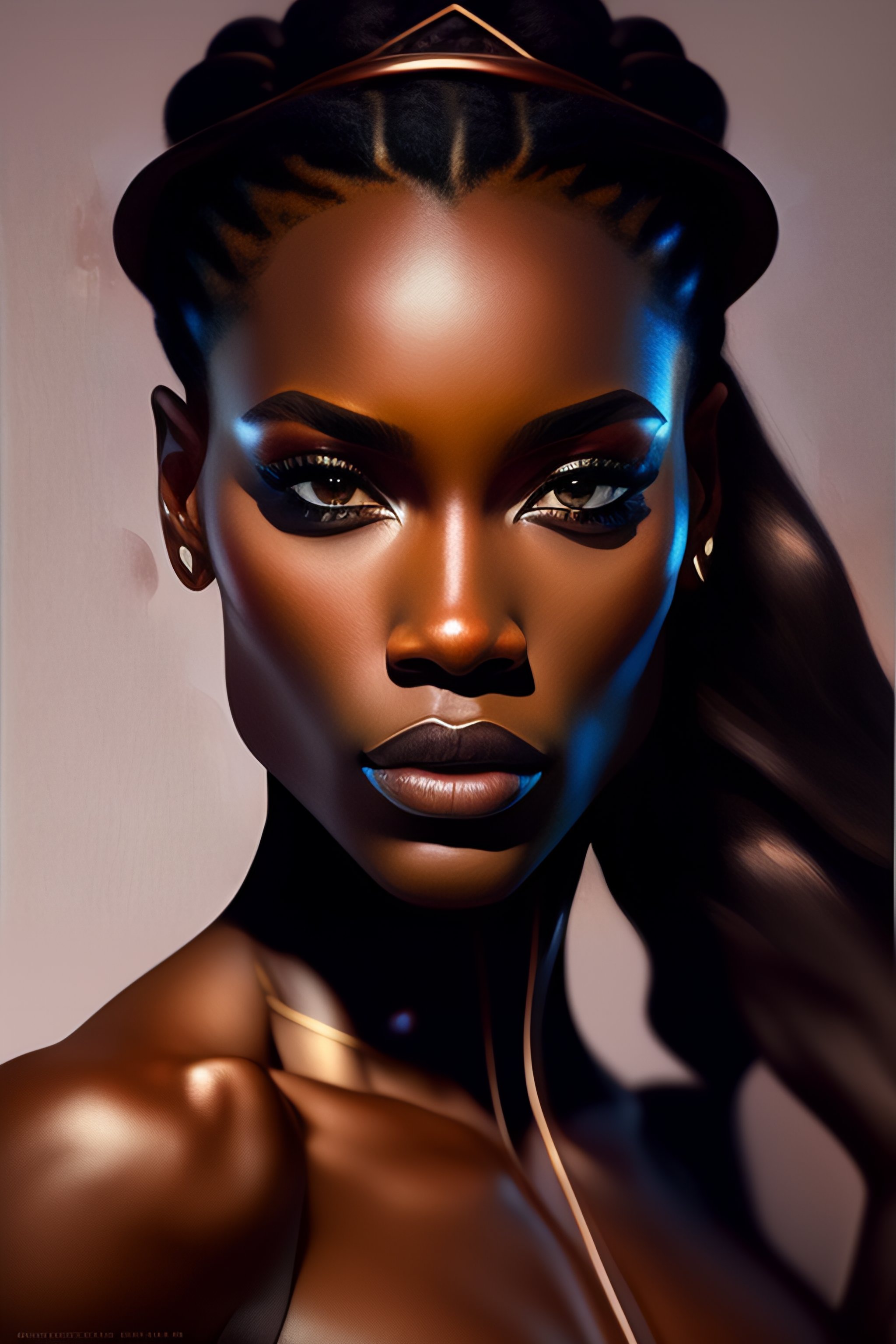 Lexica - Fulll body portrait of a skinny muscular dark goddess, copper ...