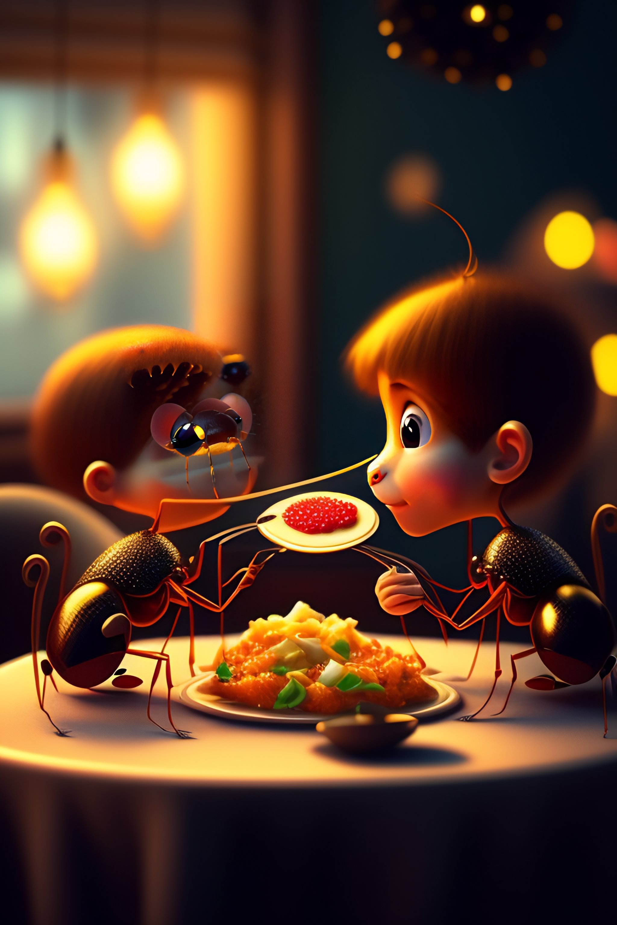 Lexica - A family of 4 ants having dinner around the table at new years ...