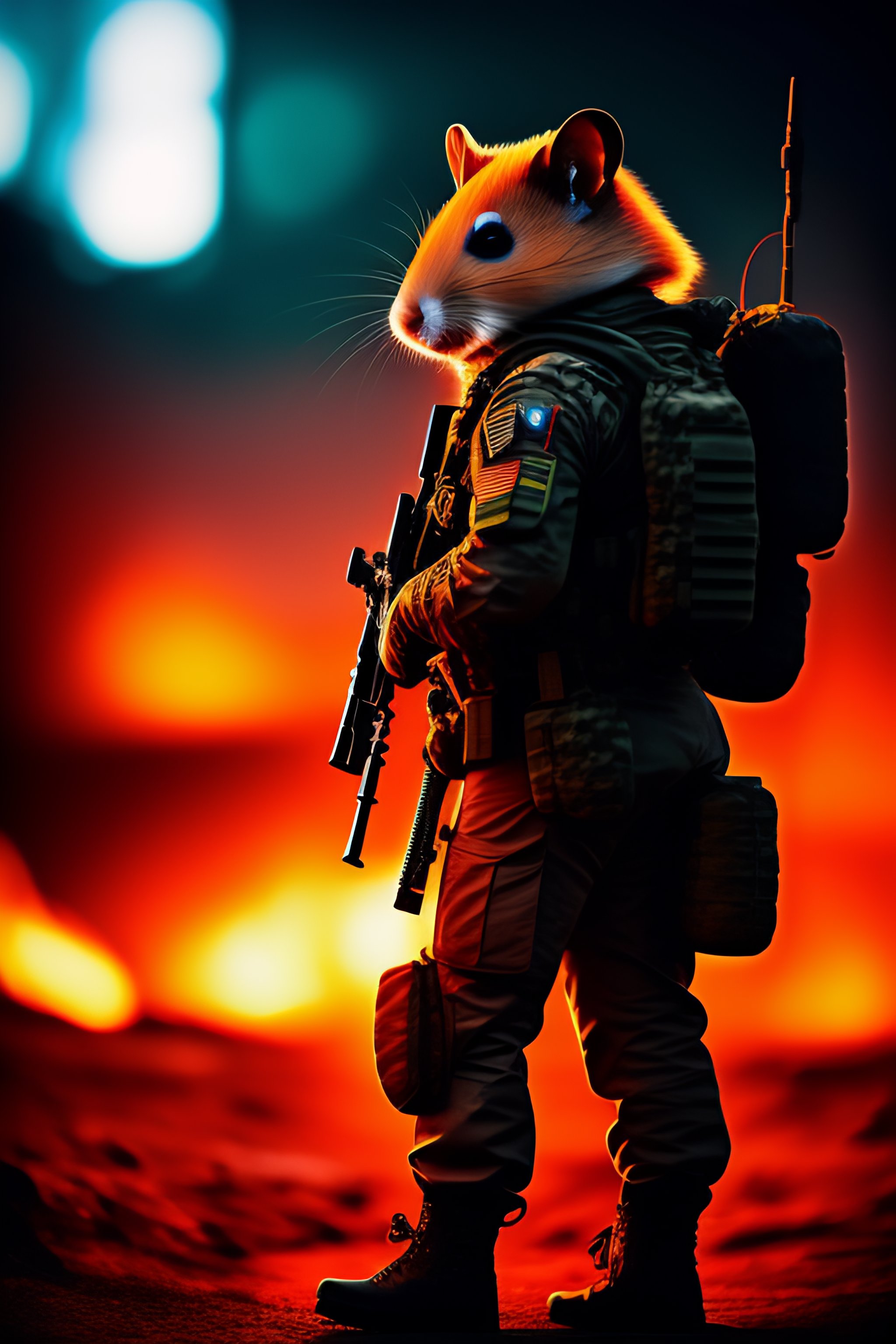 Lexica - Anthropomorphic red hamster warrior agent in a burnt land ...