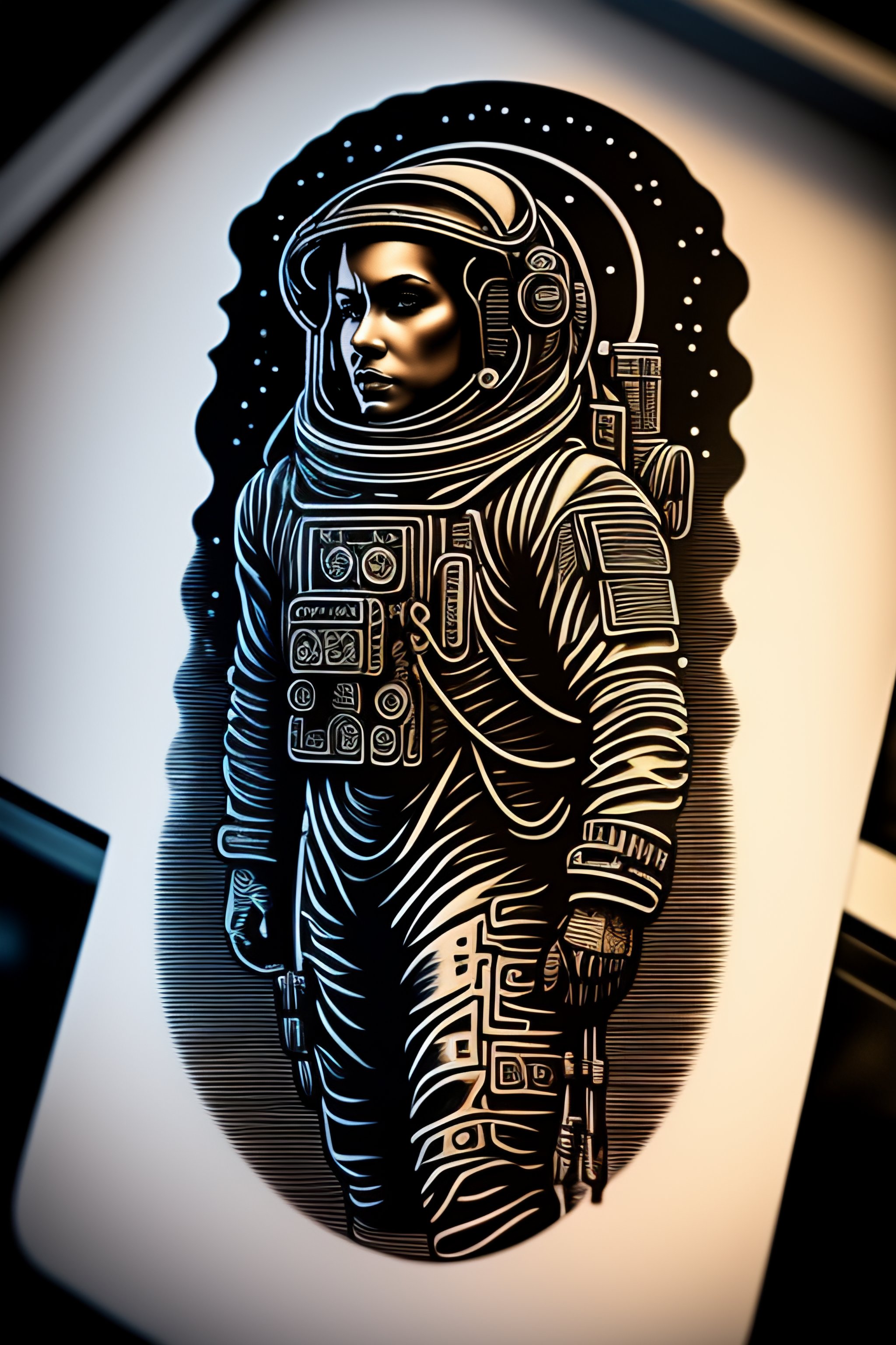 Lexica - Tattoo stencil of a steampunk astronaut, very detailed, thick ...