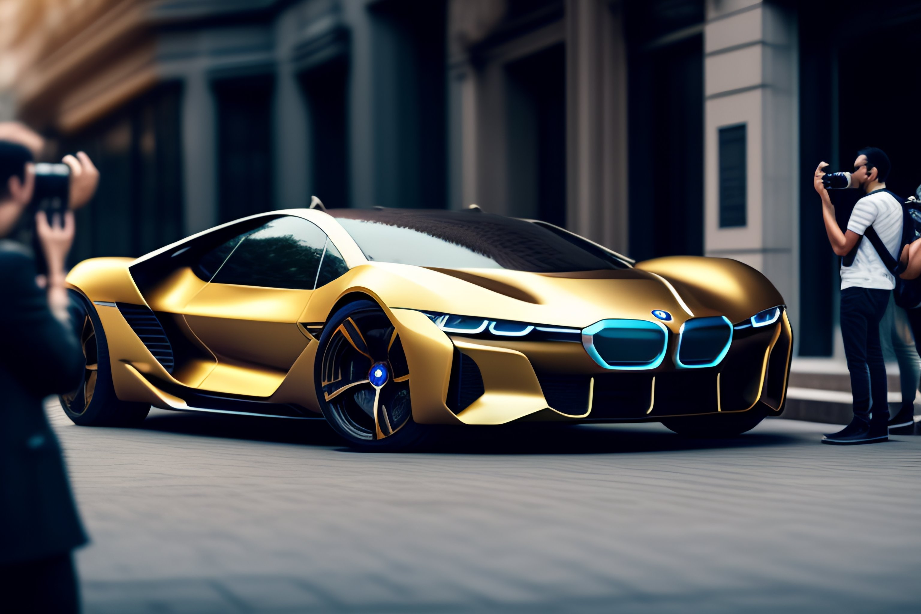 Lexica - Multiple people taking pictures of futuristic BMW Supercar on ...