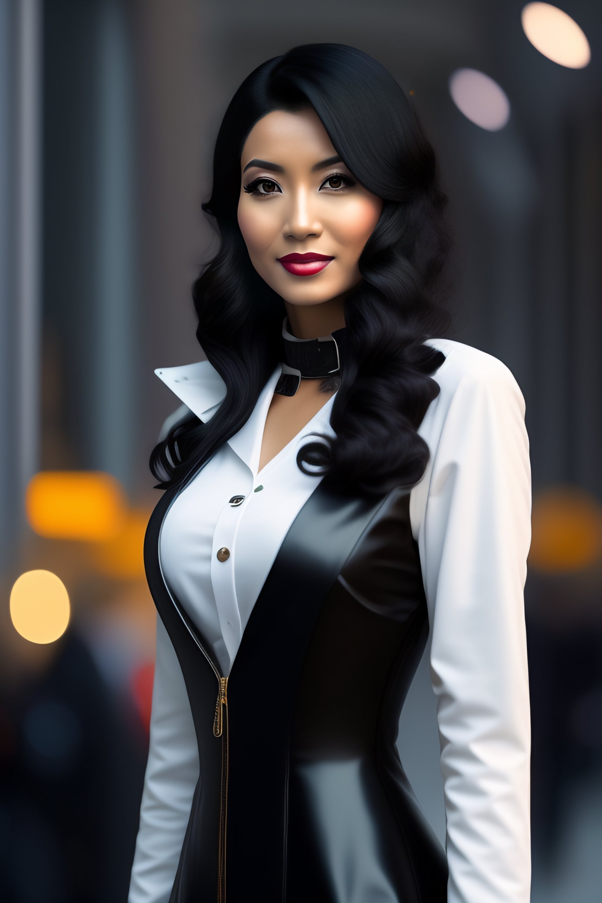 Lexica - Black-haired woman scientist using google, dresses like a goth