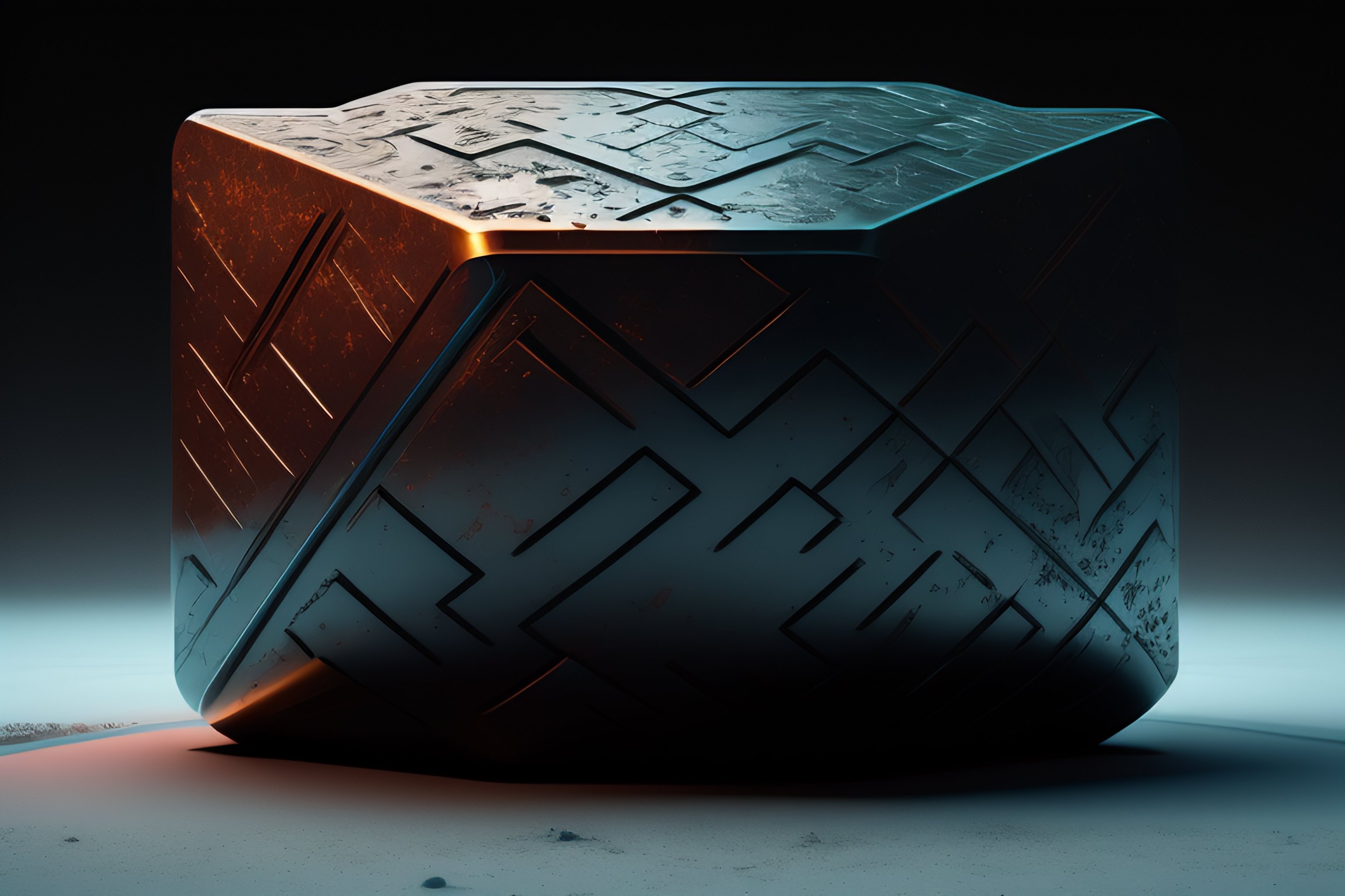 Lexica - Corroded metal prism with markings etched onto its surface ...