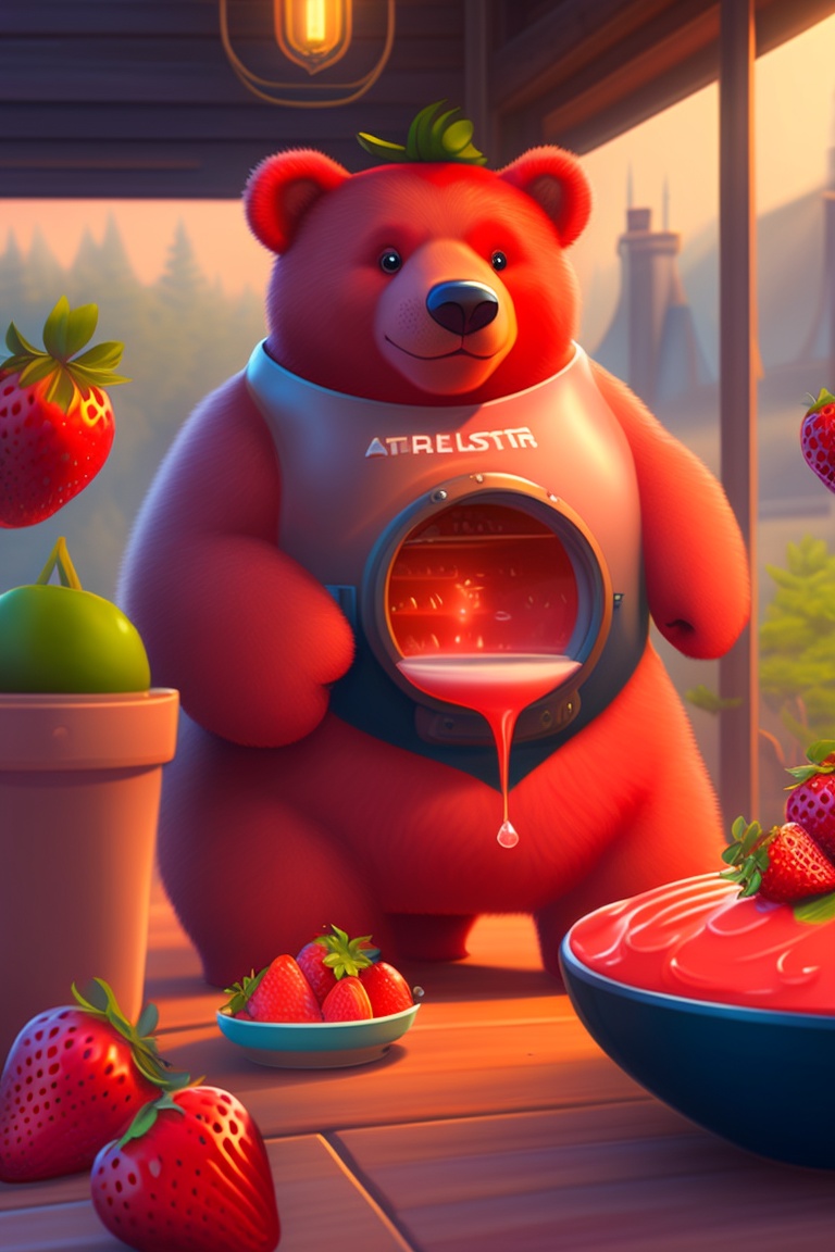 Lexica - A cartoon strawberry bear BBQ in a party,sci-fi, extremely ...