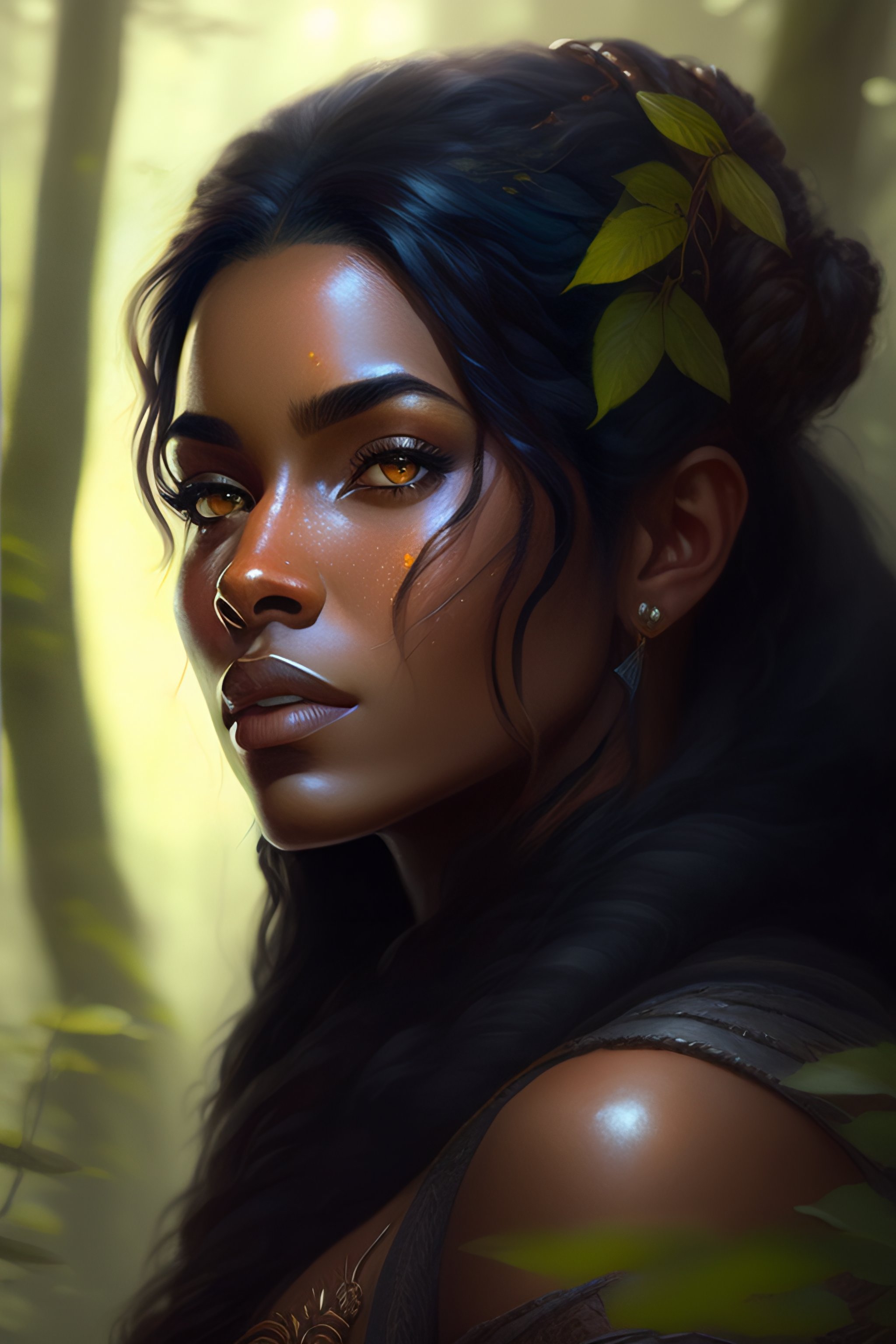 Lexica - A female dwarf, druid, dark gray hair, brown skin, summer ...