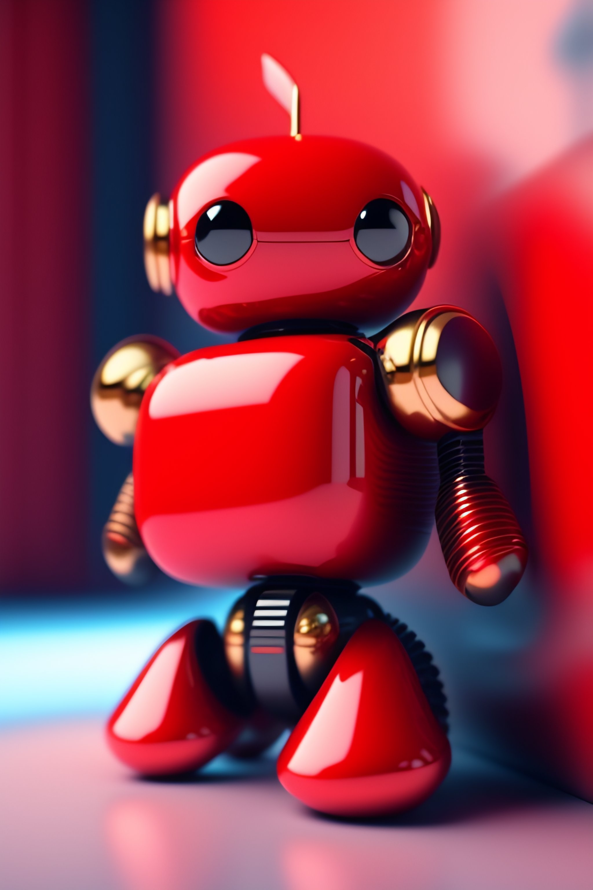 Lexica - Cute baby robot in a bright red room, high details, 3d render,