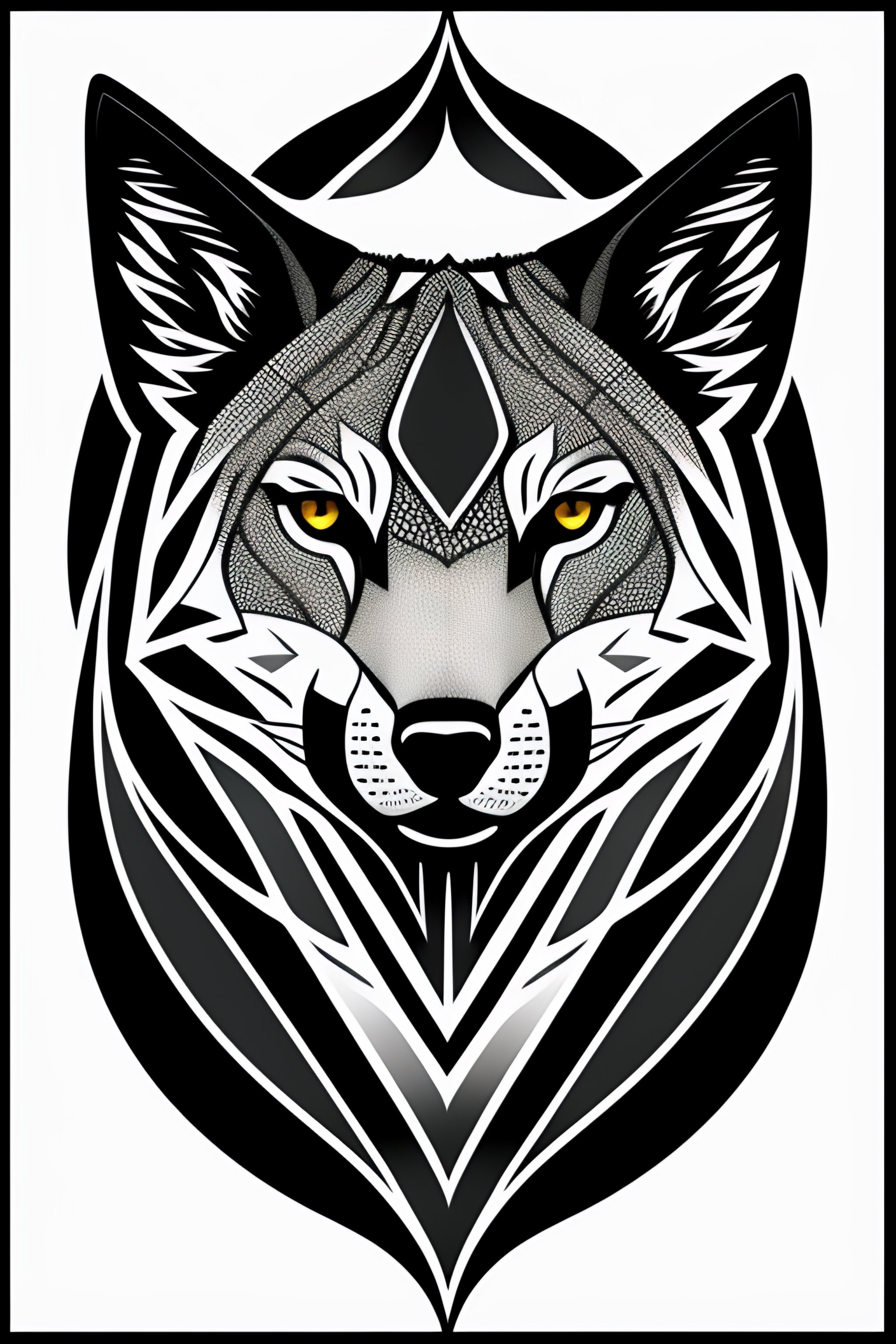 Lexica - Symmetry, one wolf head and only facing front, glare, black ...
