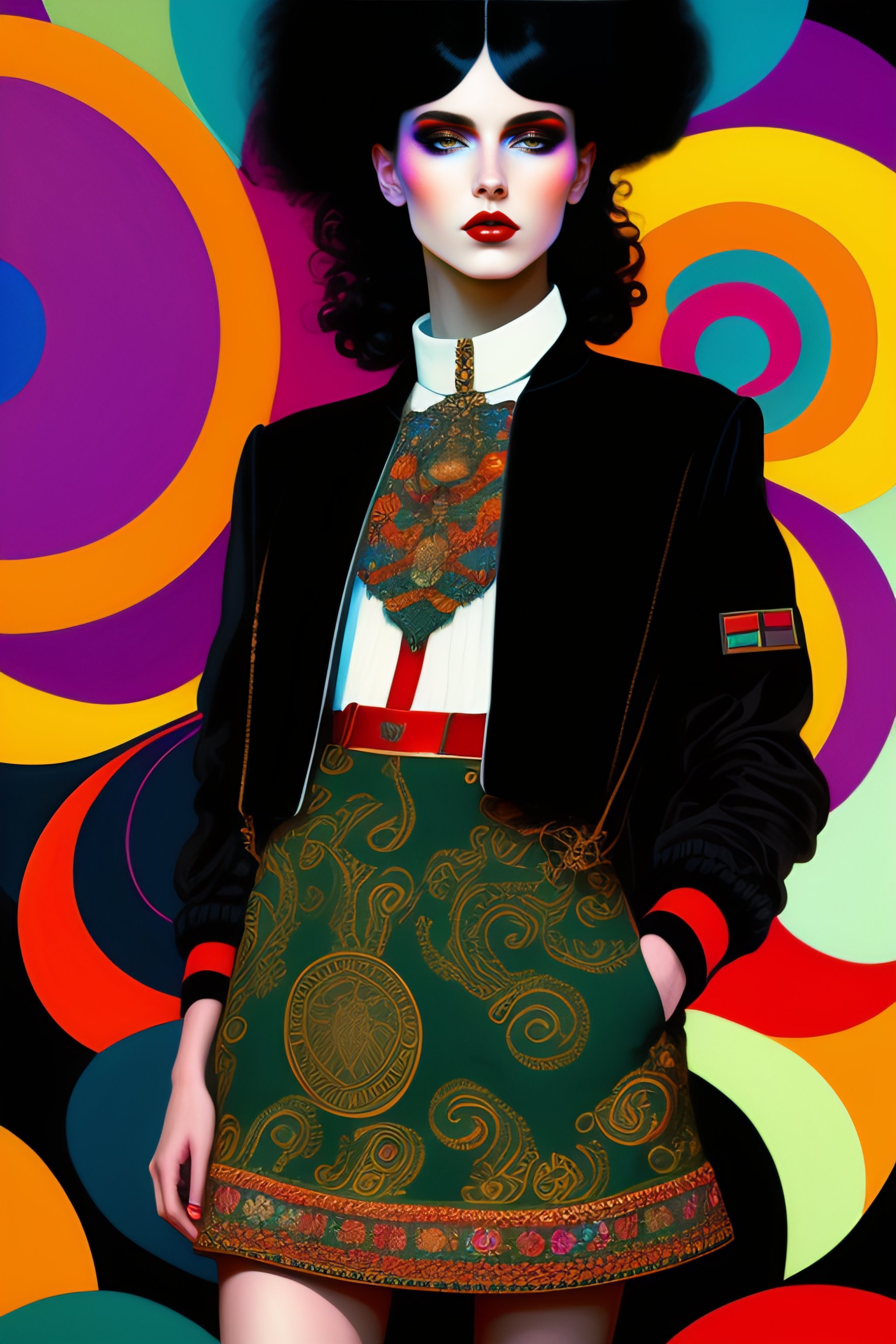 Lexica - Androgynous goth girl in a black bomber jacket, colorful ...