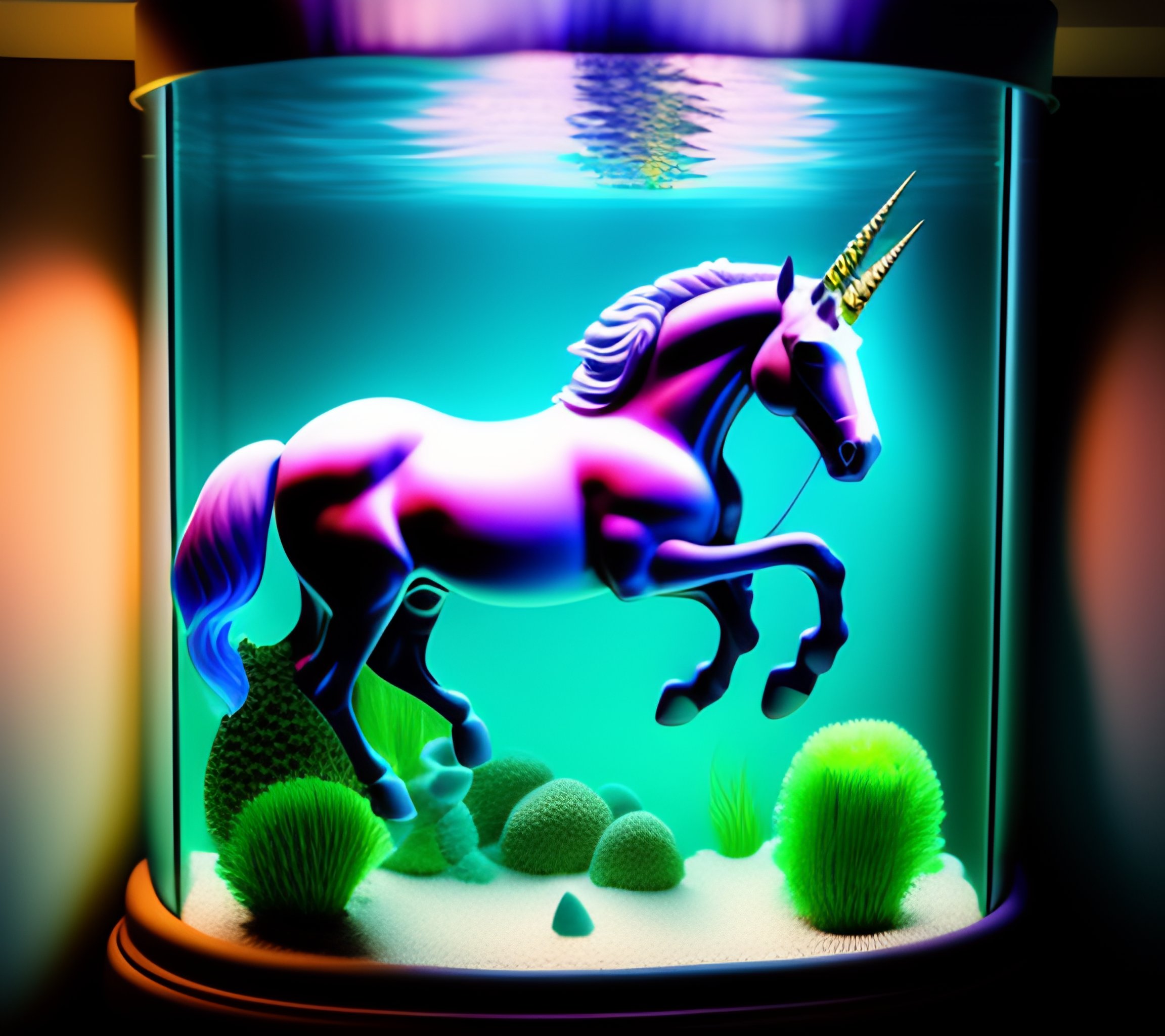 Lexica - An underwater unicorn in a fish tank
