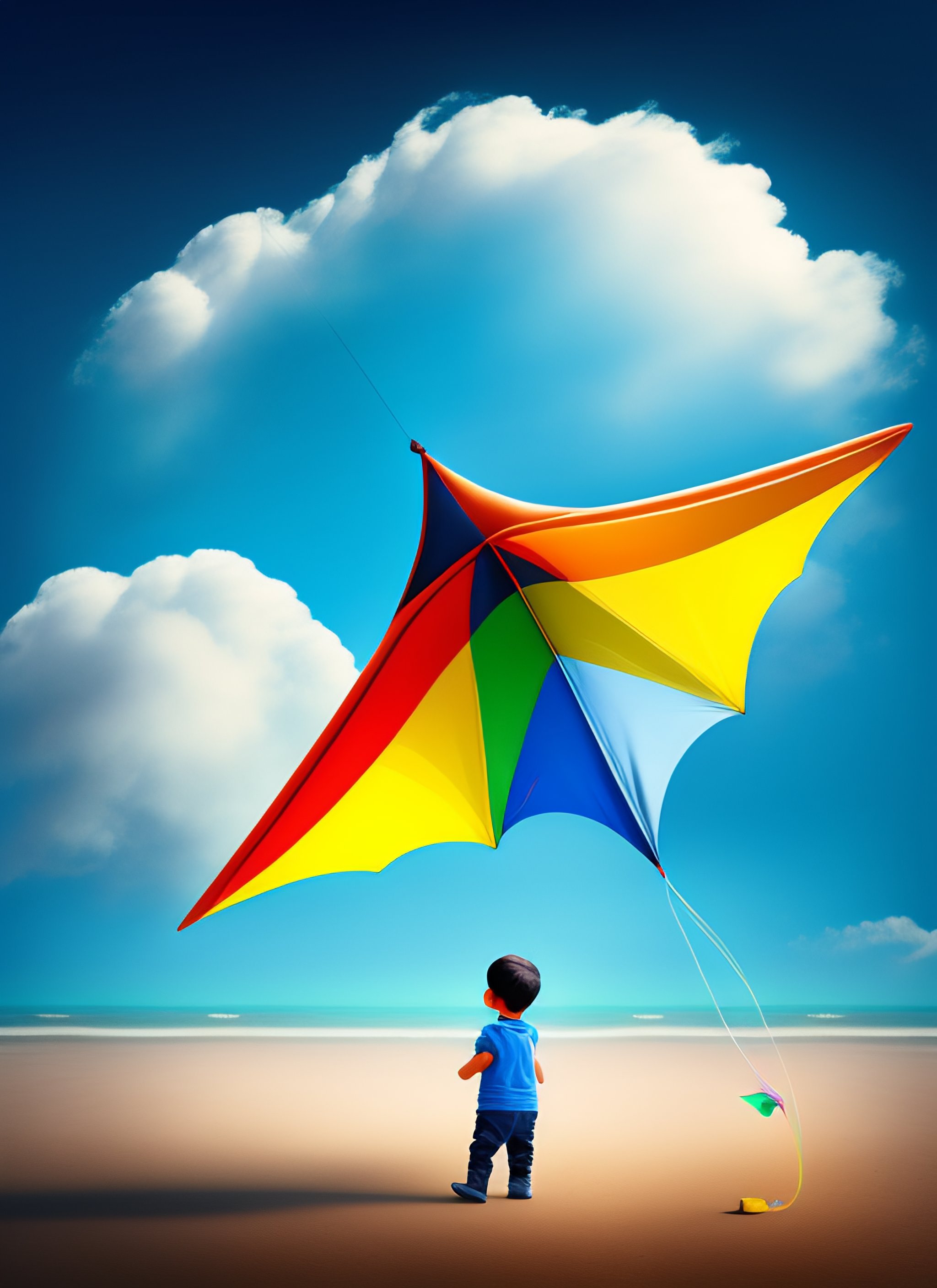 Lexica - Child flying a blue kite