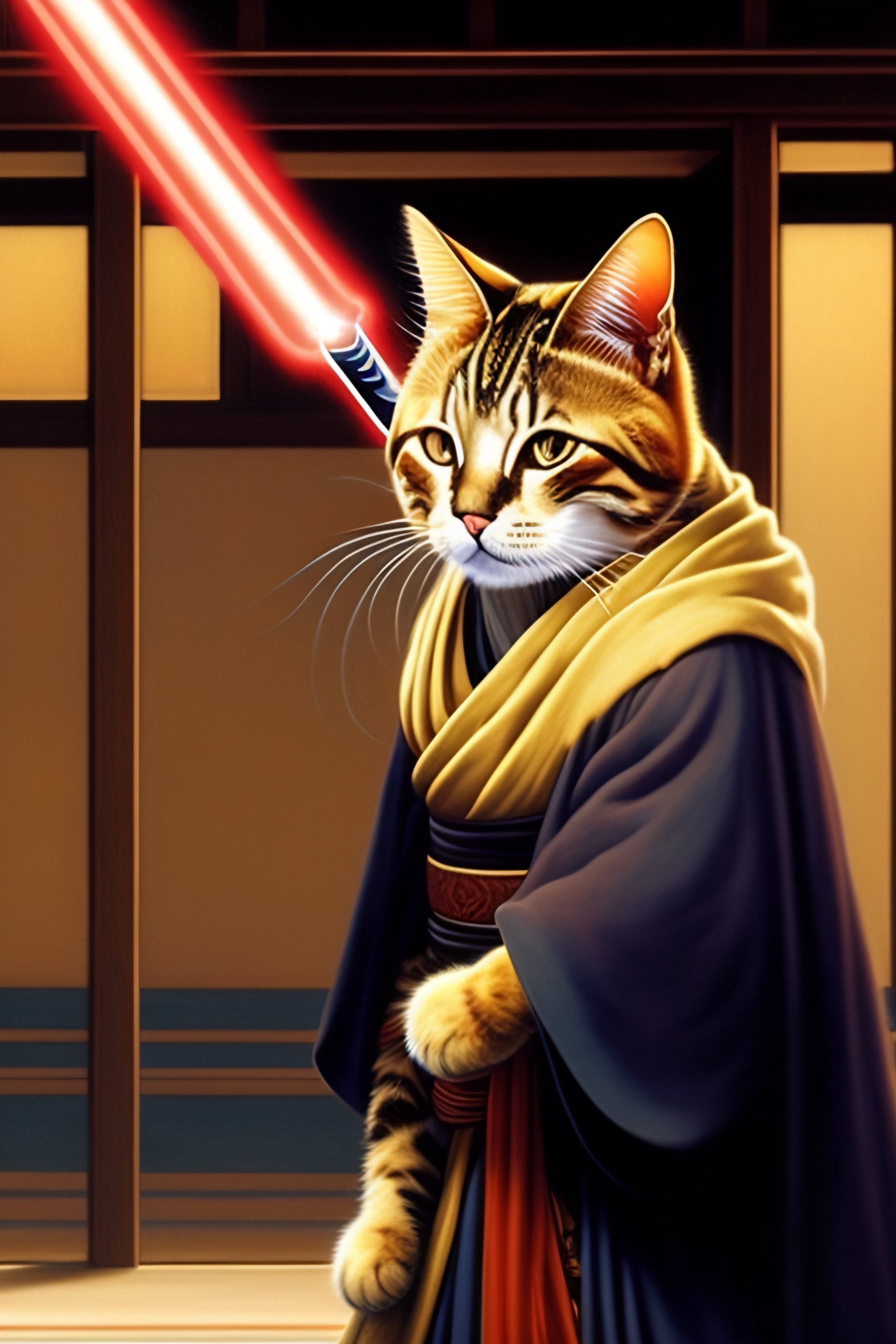 Lexica - A jedi cat training with his lightsaber in tatooine in old ...