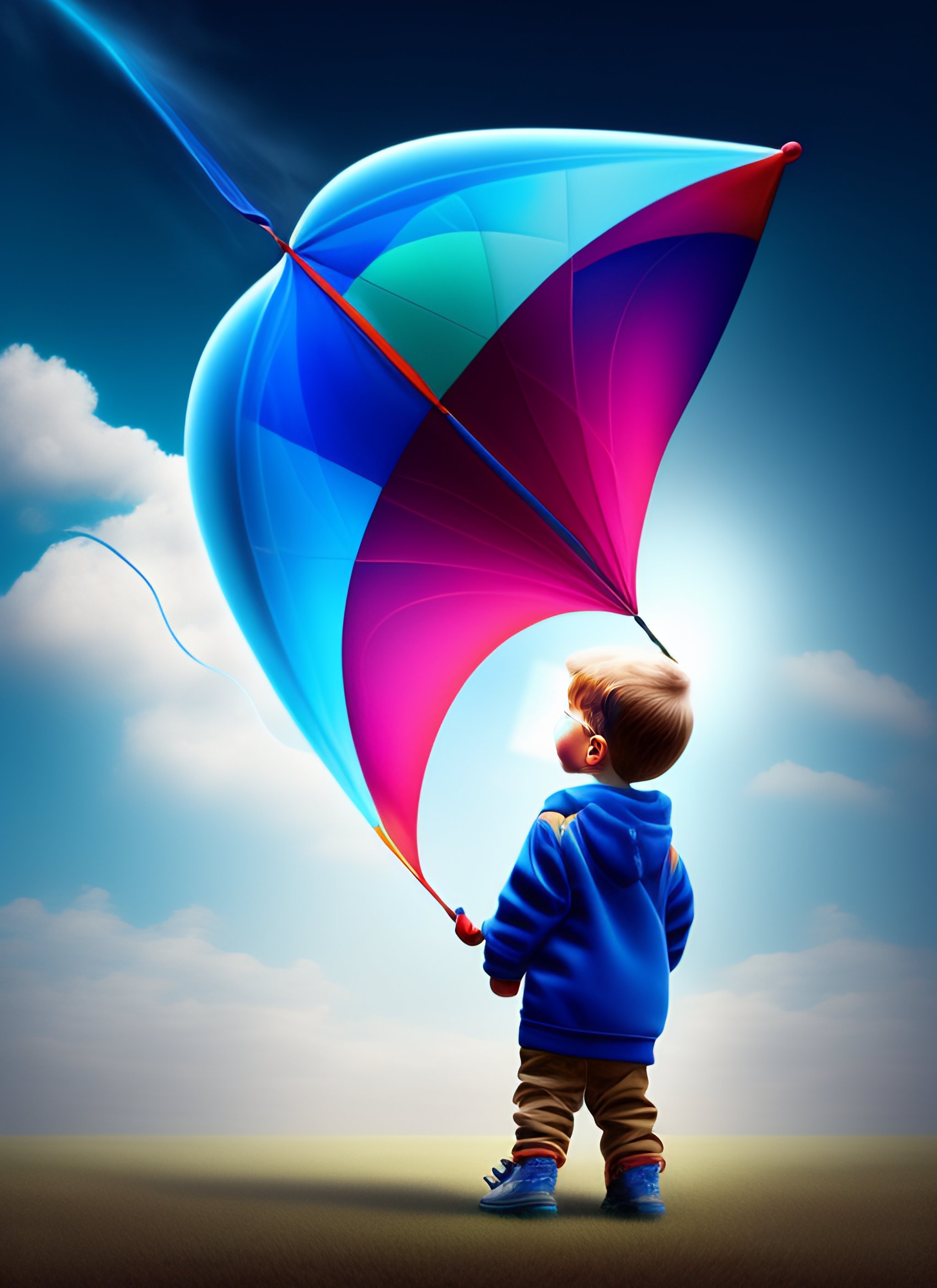 Lexica - Child flying a blue kite