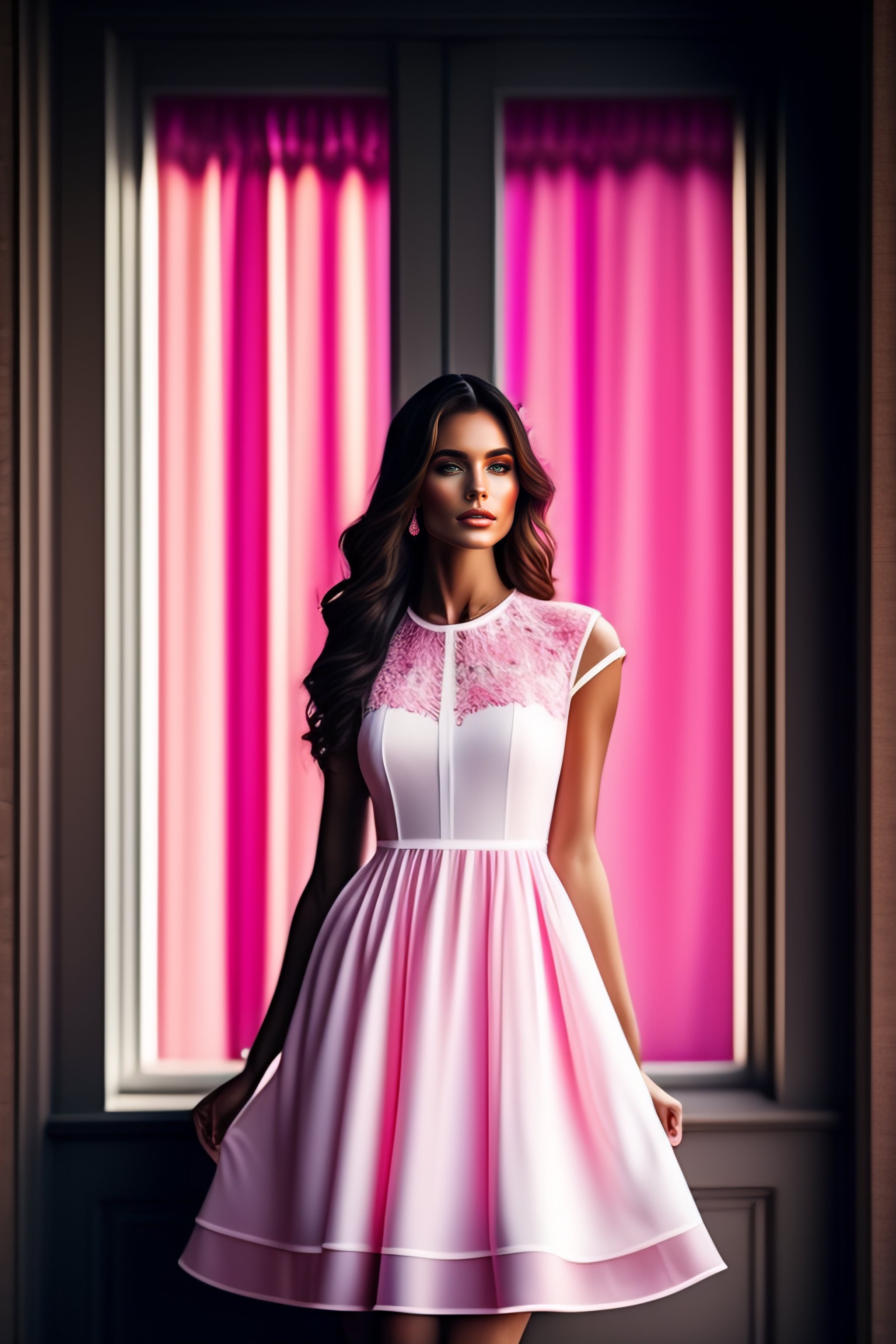 Lexica - Beautiful fashion model, white roll, window to the garden ...