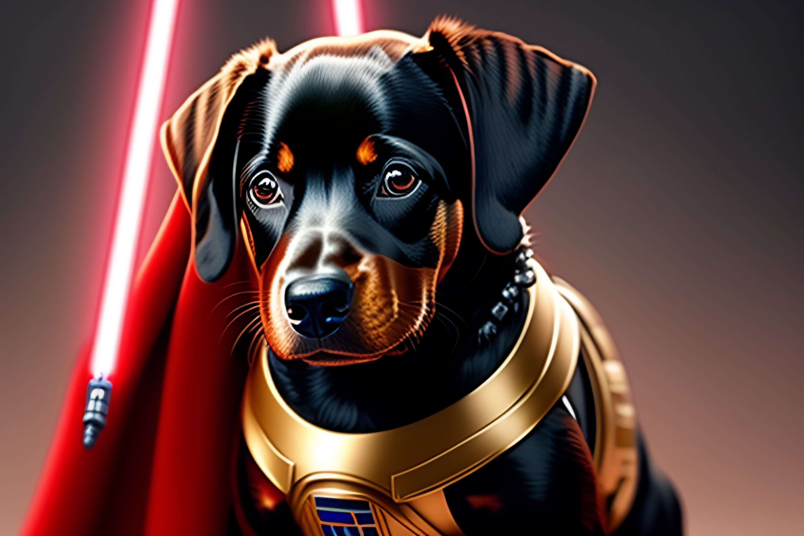Lexica - Showing Star Wars scene artificial intelligence dog small black and brown dachshund ...