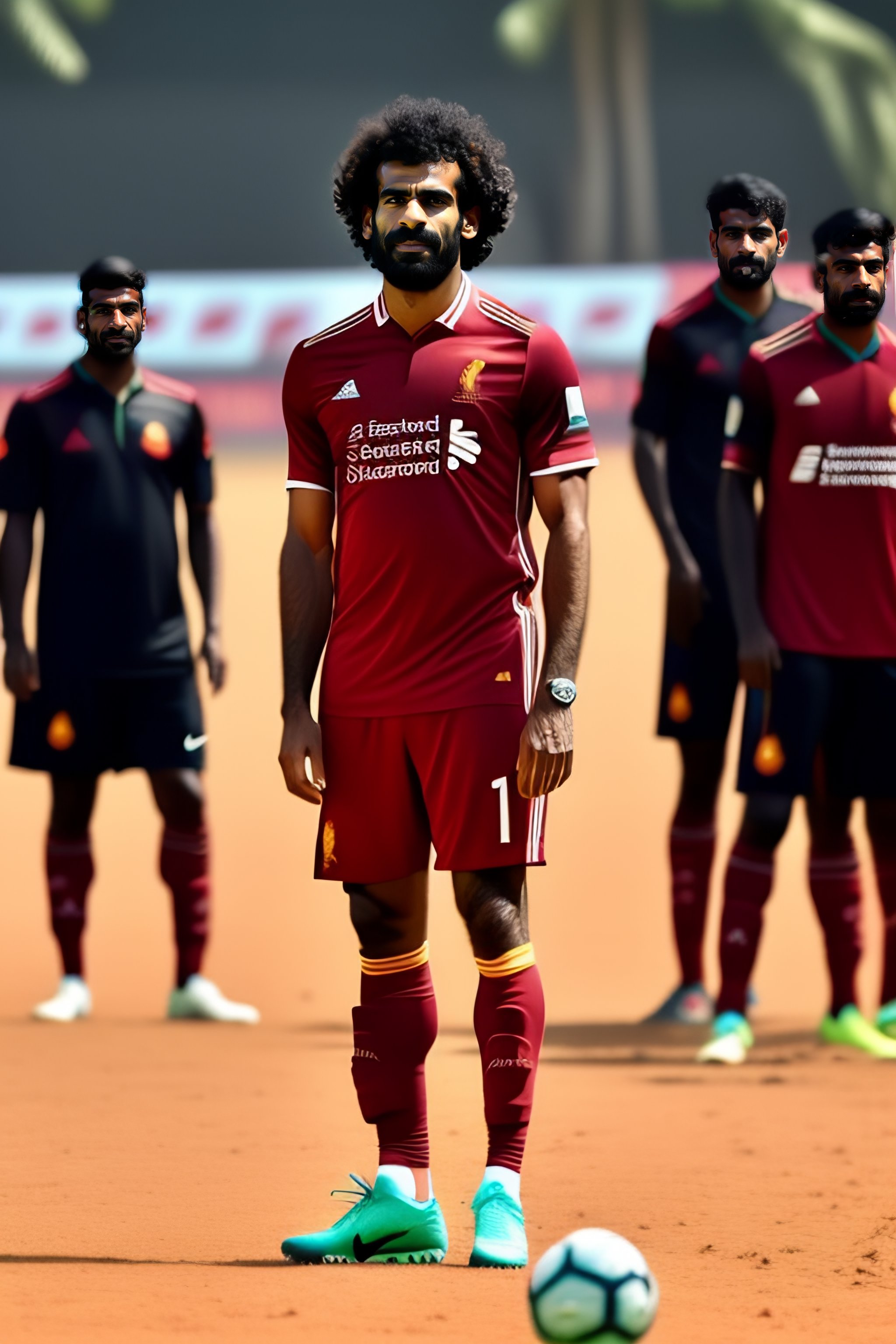 Lexica - Mo salah stands on the sidelines of a dusty, makeshift ...