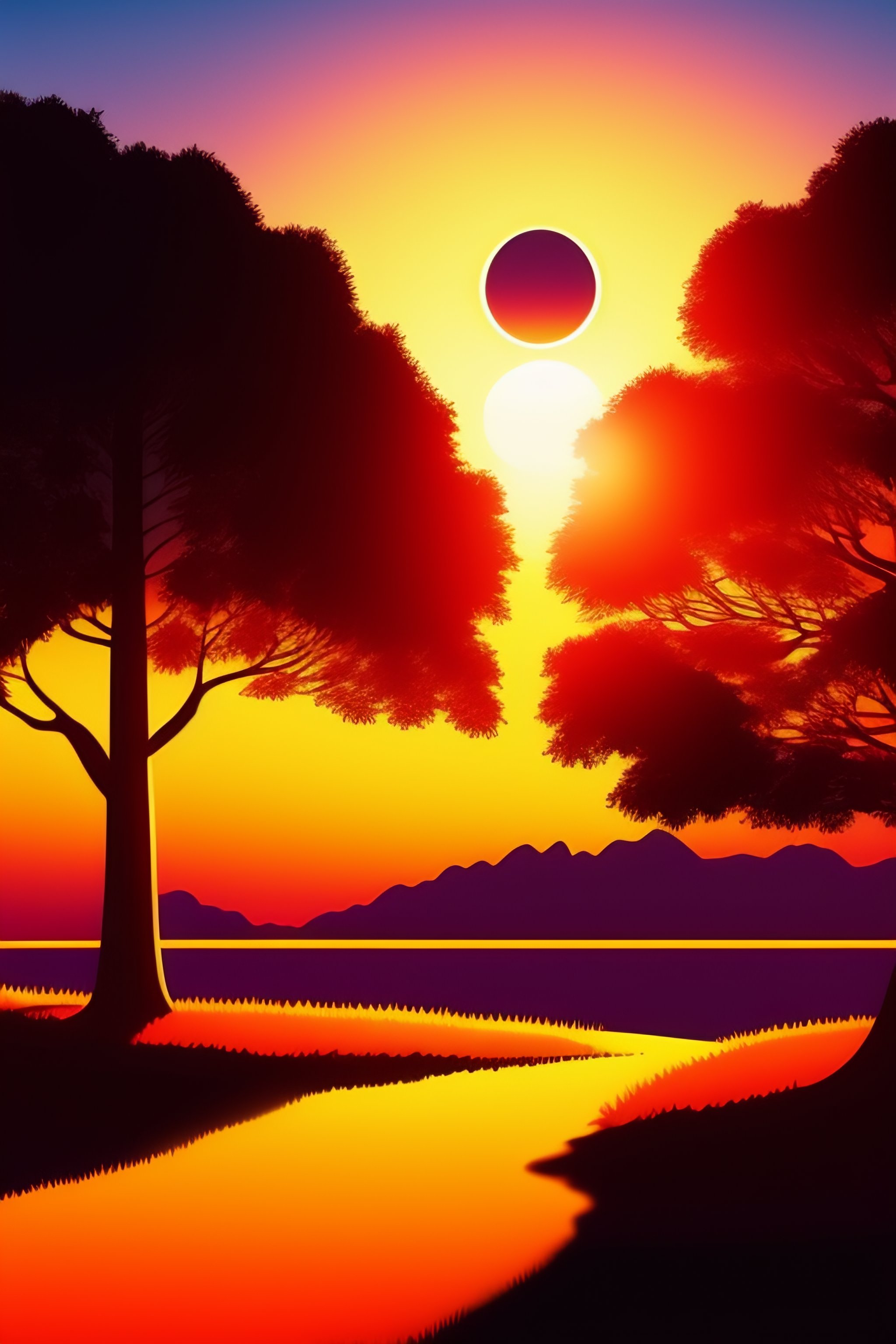 Lexica - Siluet of a fur tree with the sun setting in the background ...