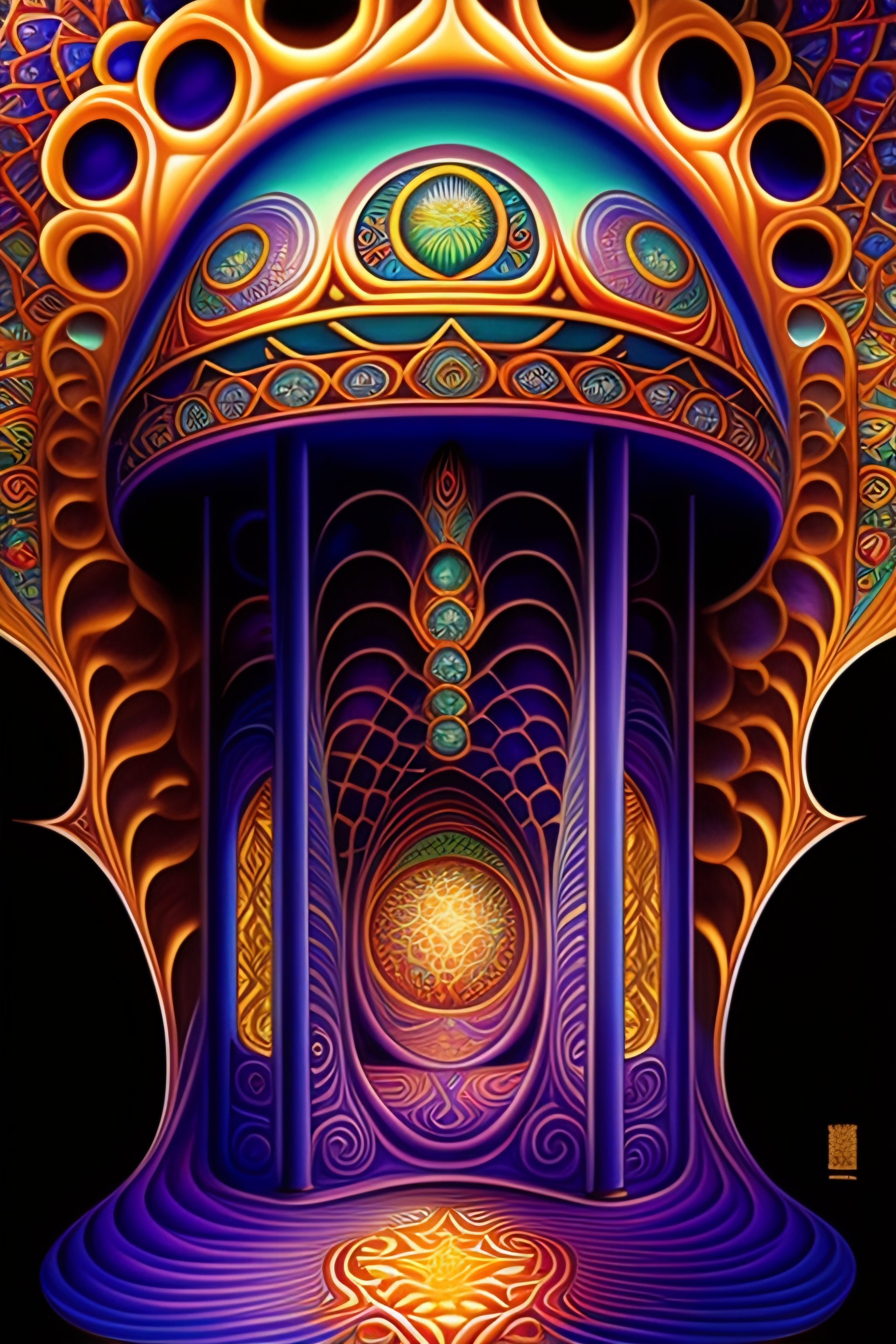 Lexica - Magic mushroom house,neo art nouveau,alex grey
