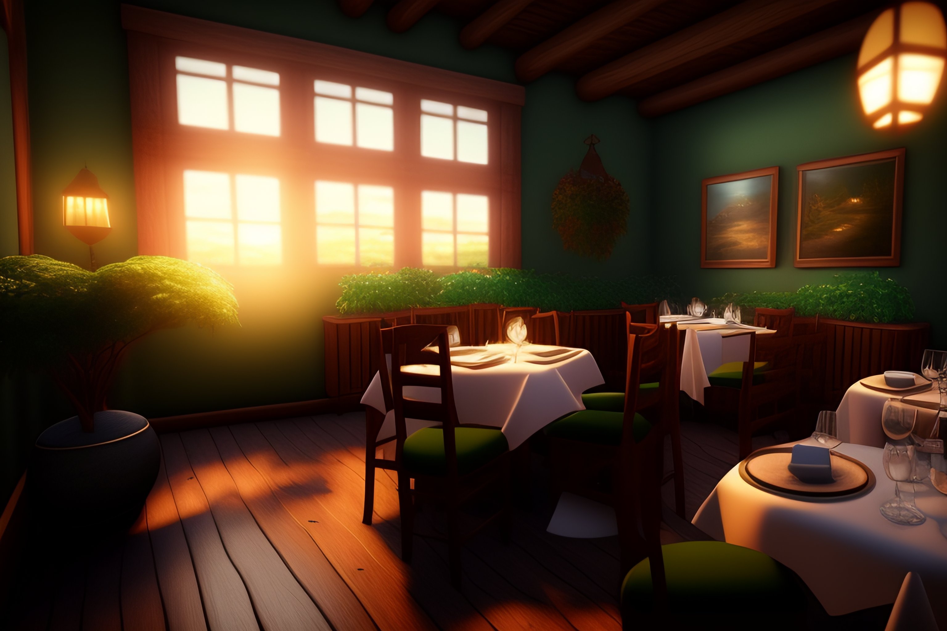 Lexica - A small restaurant, ultra realistic, soft light, warm light ...