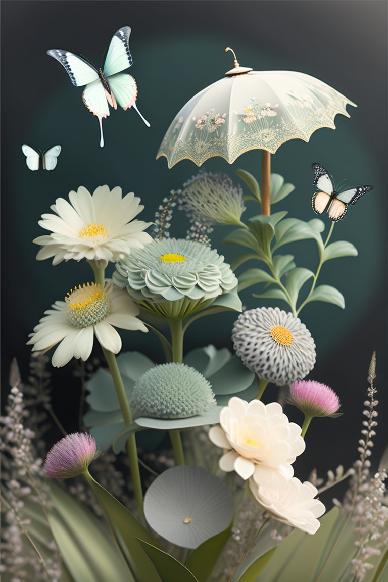 Lexica - A Trio of tall muted floral top butterfly light mint and grey ...