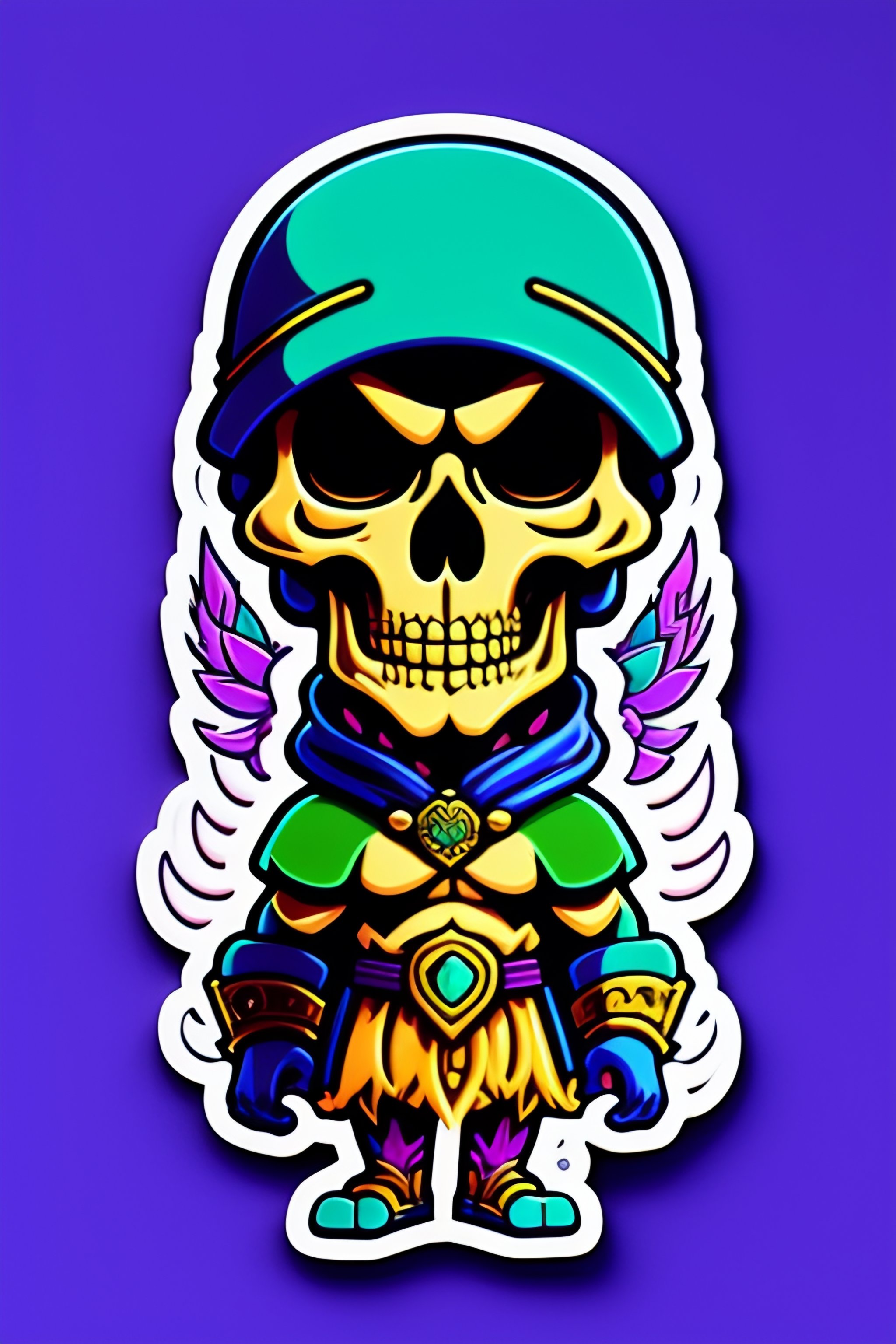 Lexica - Cute cartoon skeletor sticker, anime style, solid background color