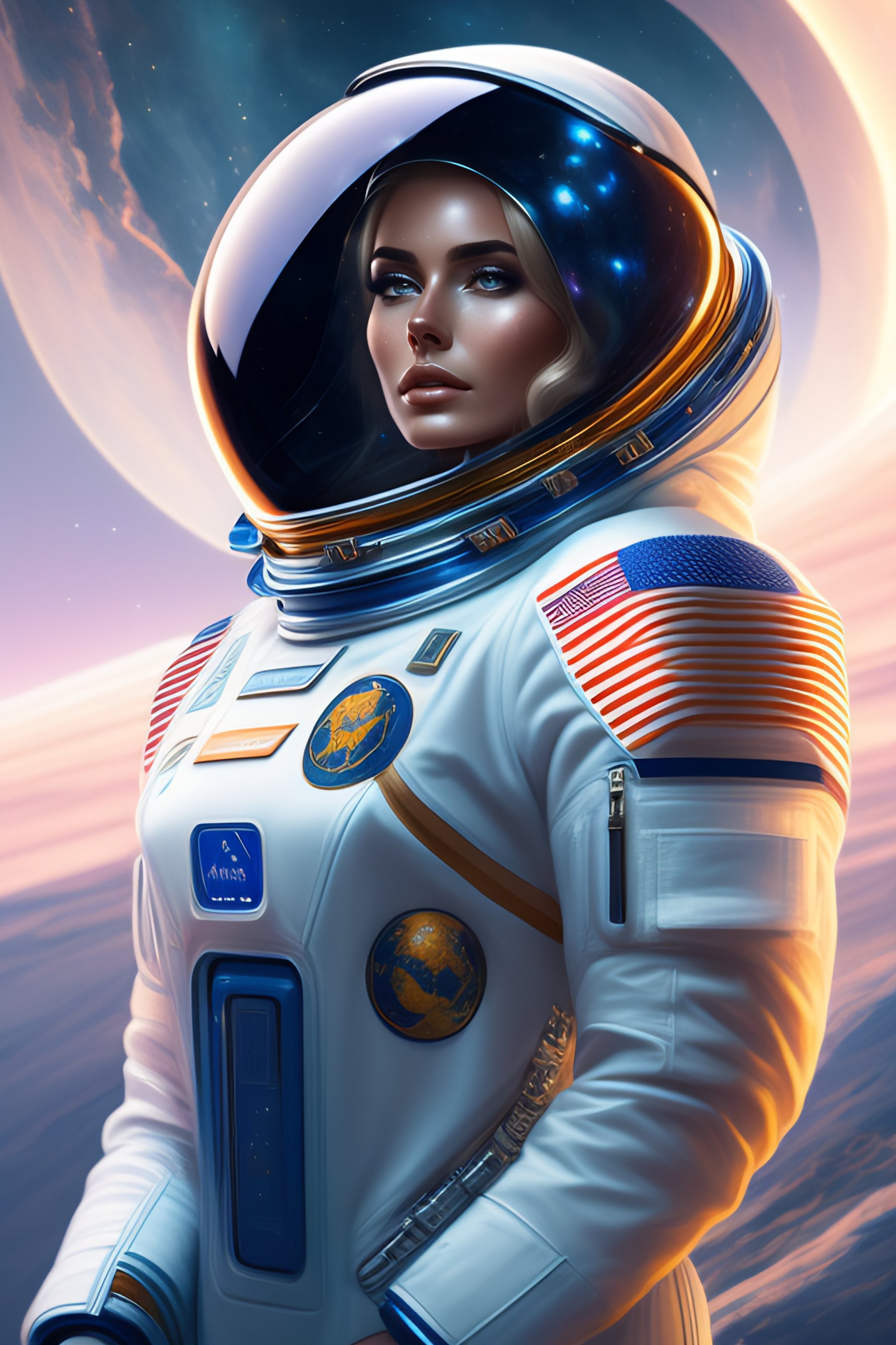 Lexica - Full length portrait of a young blonde woman as an astronaut ...