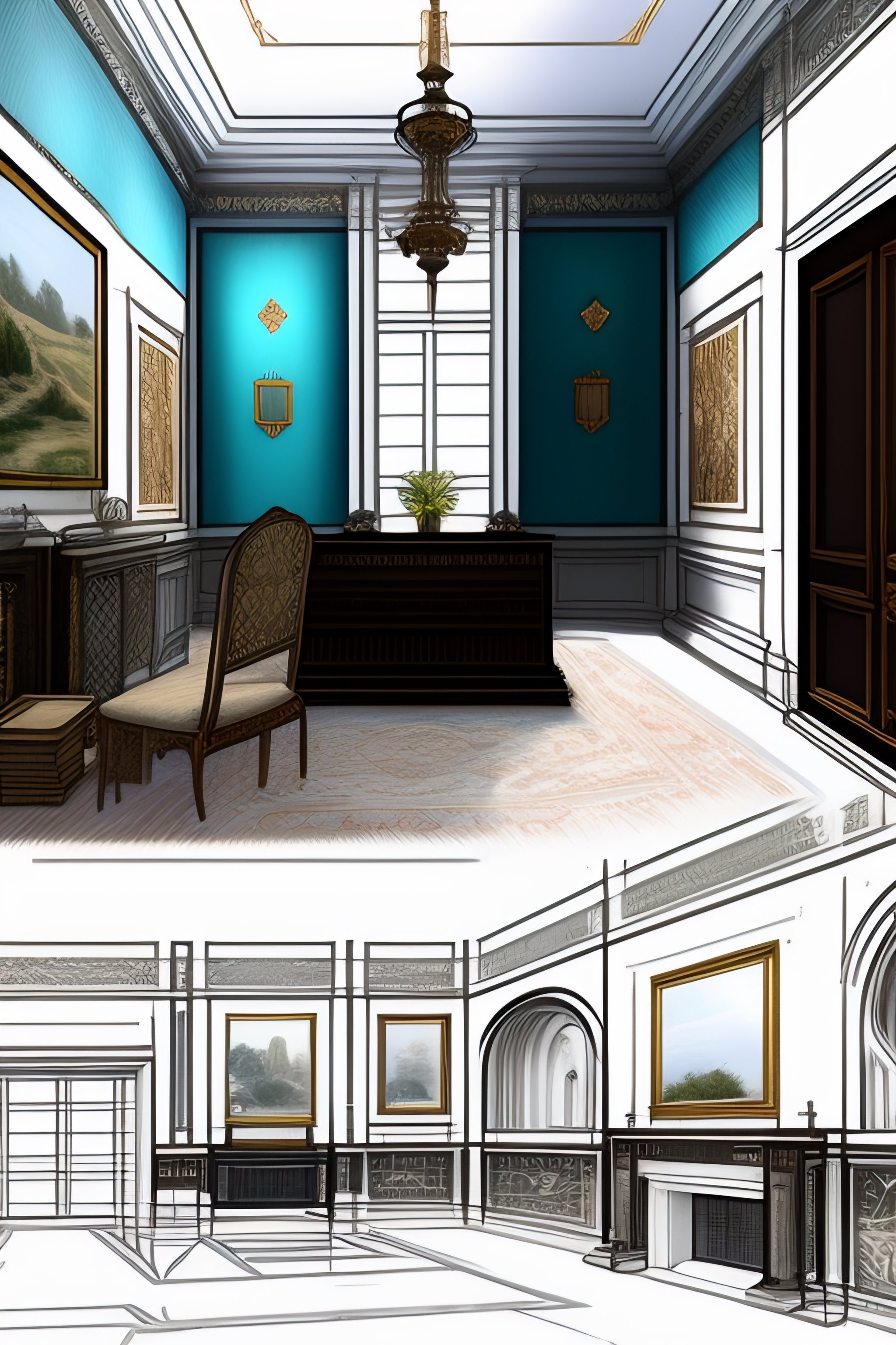 Lexica - Annotated highly, detailed and intricate, sketch of a room