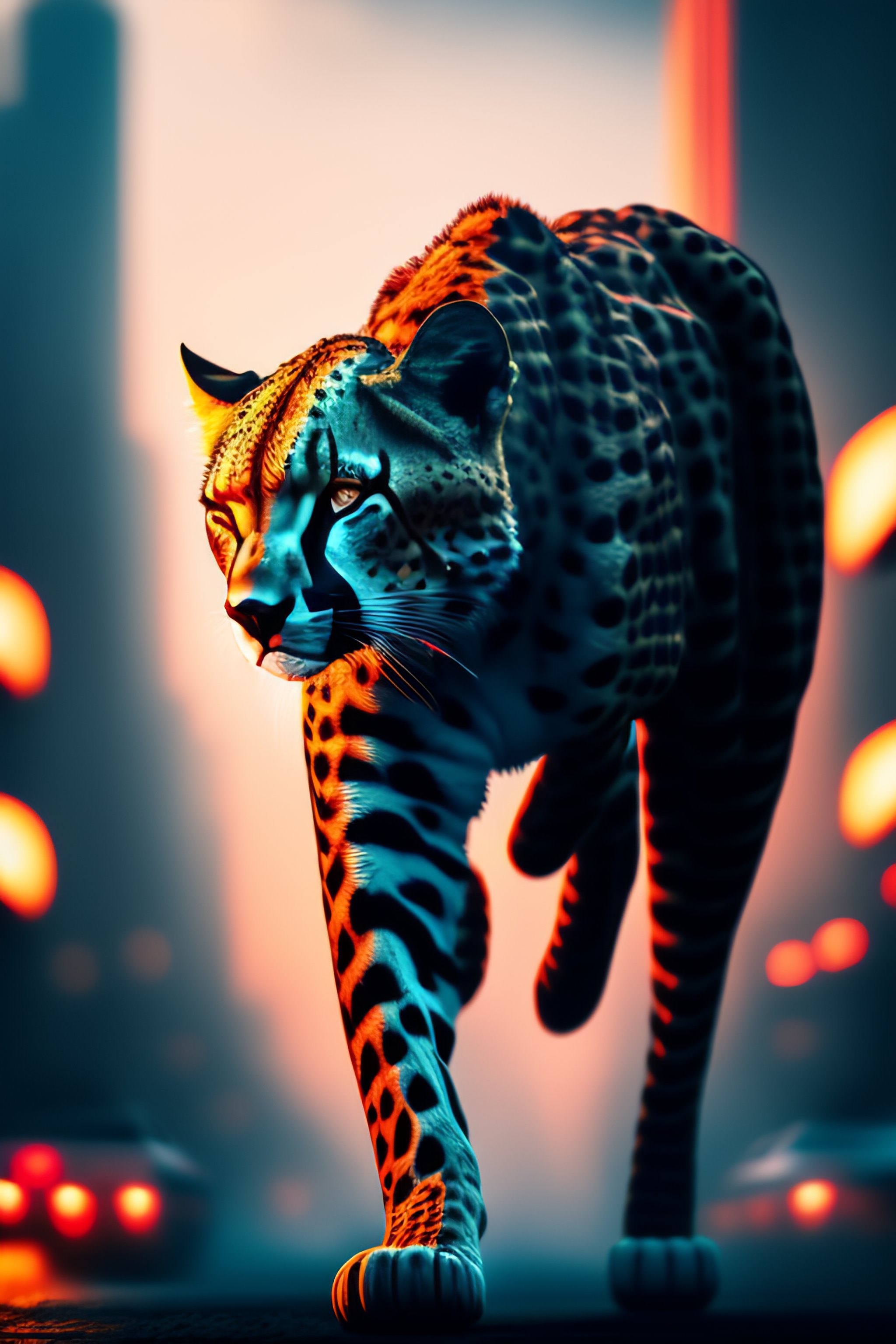 Lexica - Mecha cheetah running the city, cyber punk, destroyed city ...