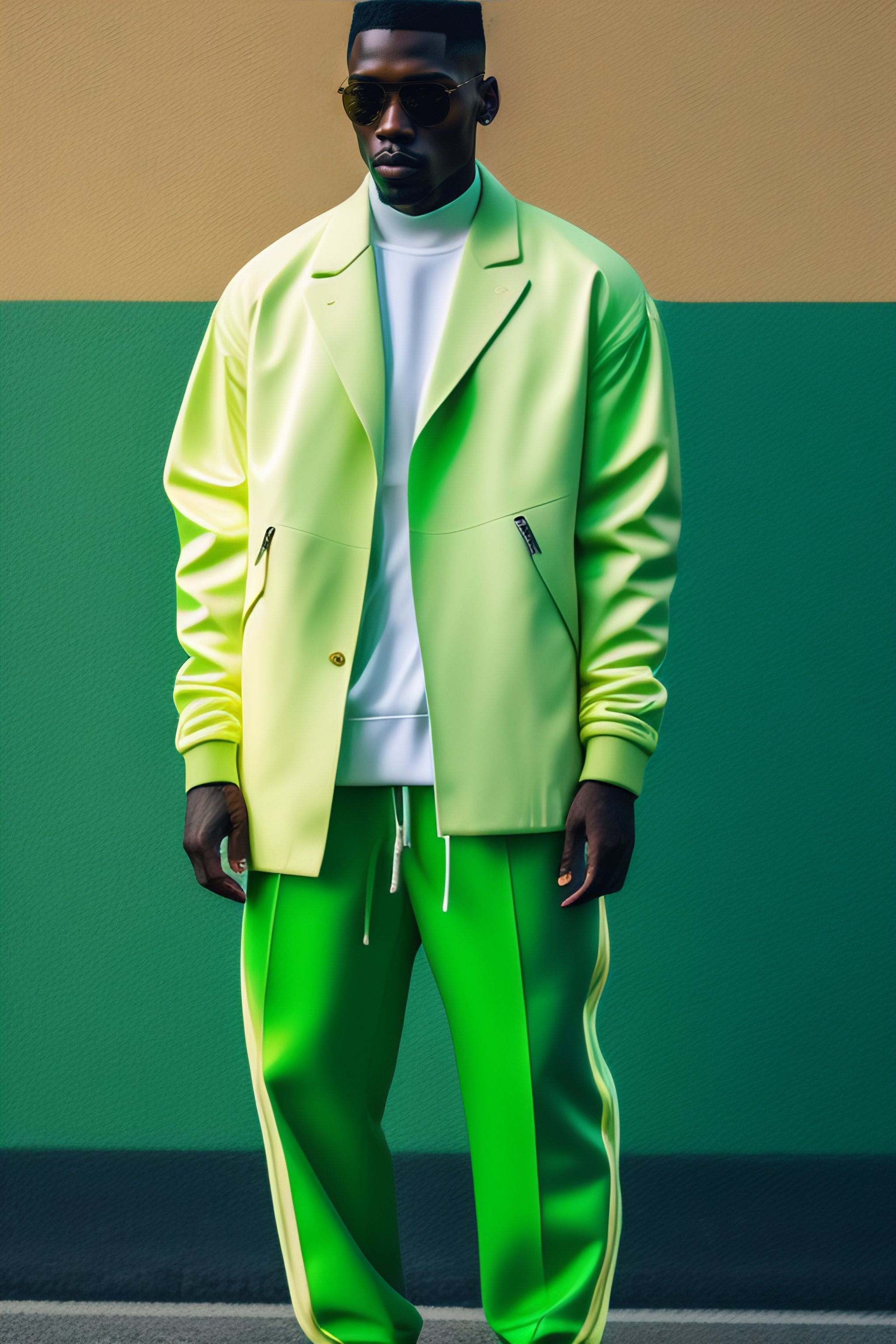 Lexica - Full body view of a short pastel green colored work jacket ...