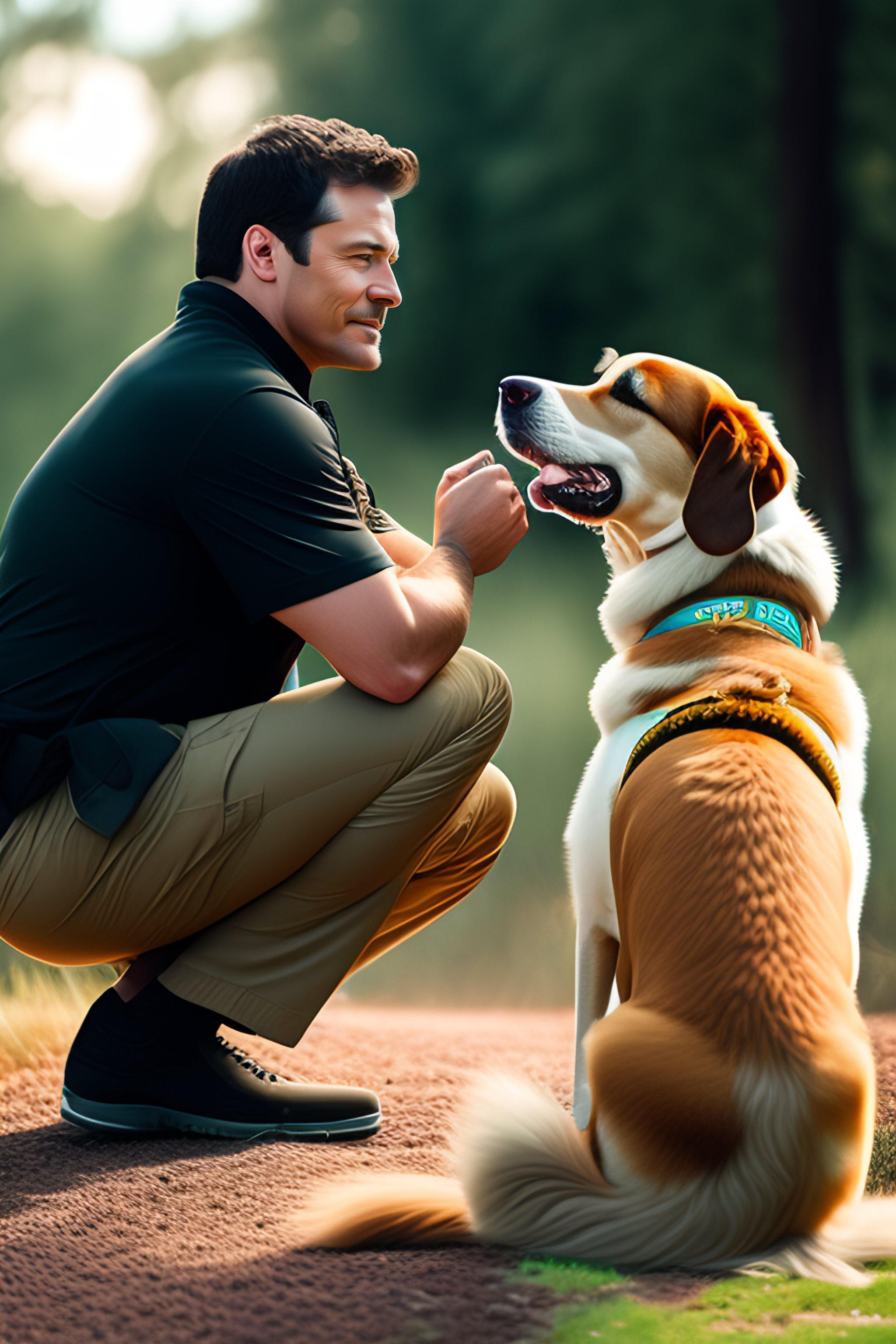 Lexica - Picture of a human training a dog to sit