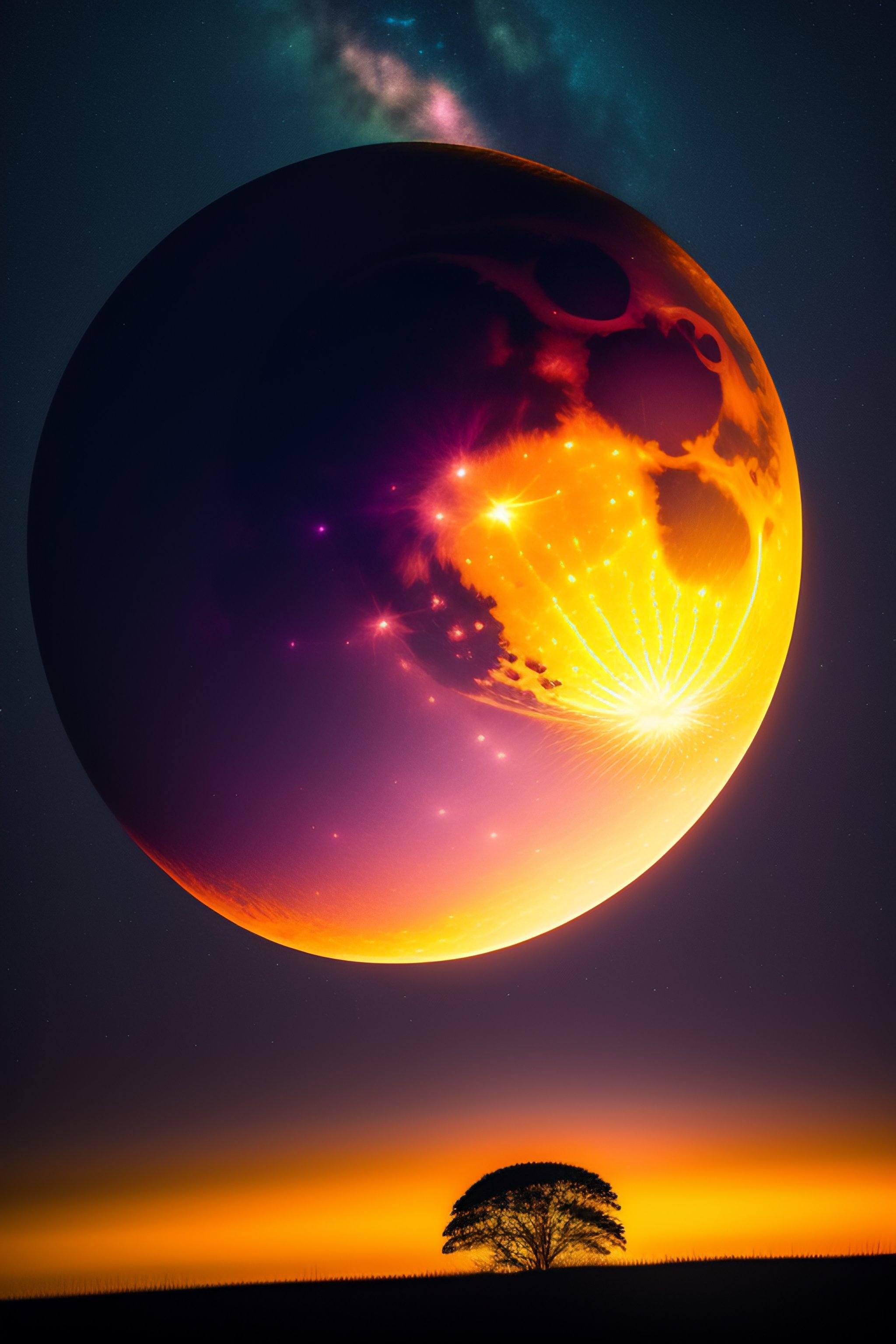 Lexica - Photo of the strawberry moon exploding in the sky on a clear ...