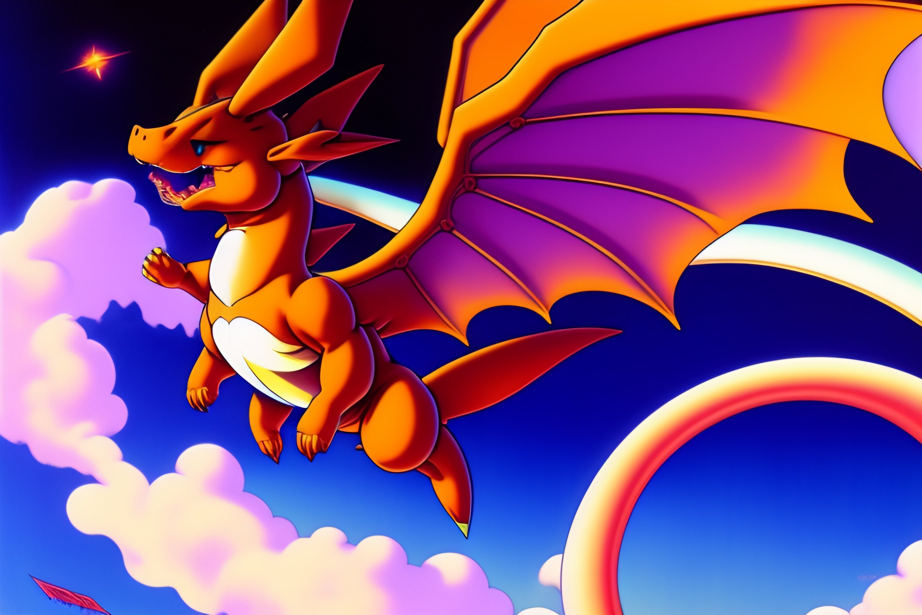 Lexica - Vintage 90's anime style environmental wide shot of charizard ...