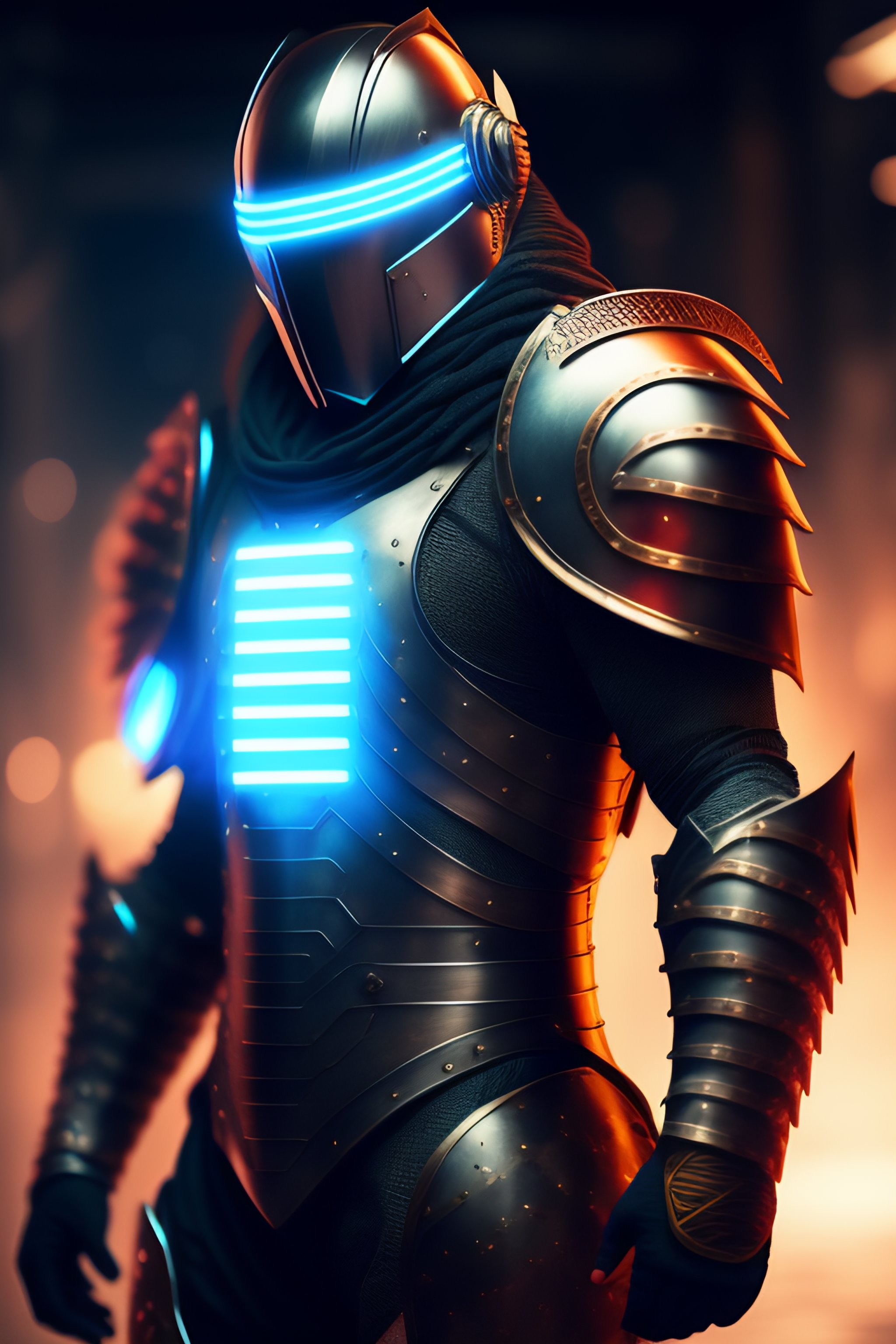 Lexica - Medieval knight with futuristic armor and electronic gadgets ...