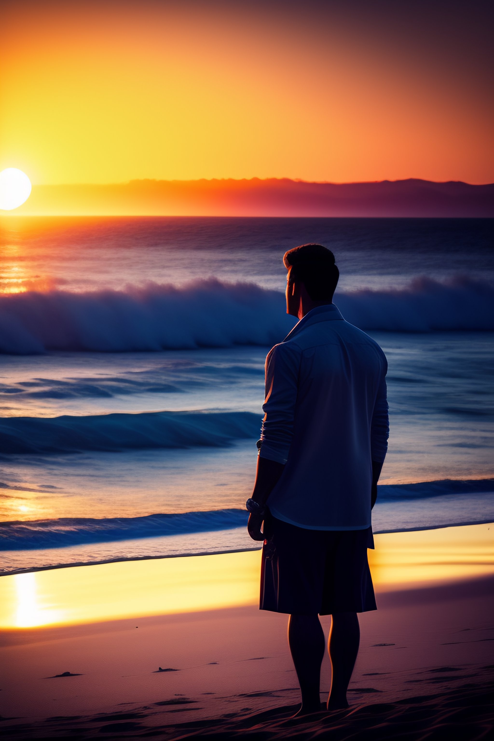 Lexica - Yo (hombre) en la playa al atardecer