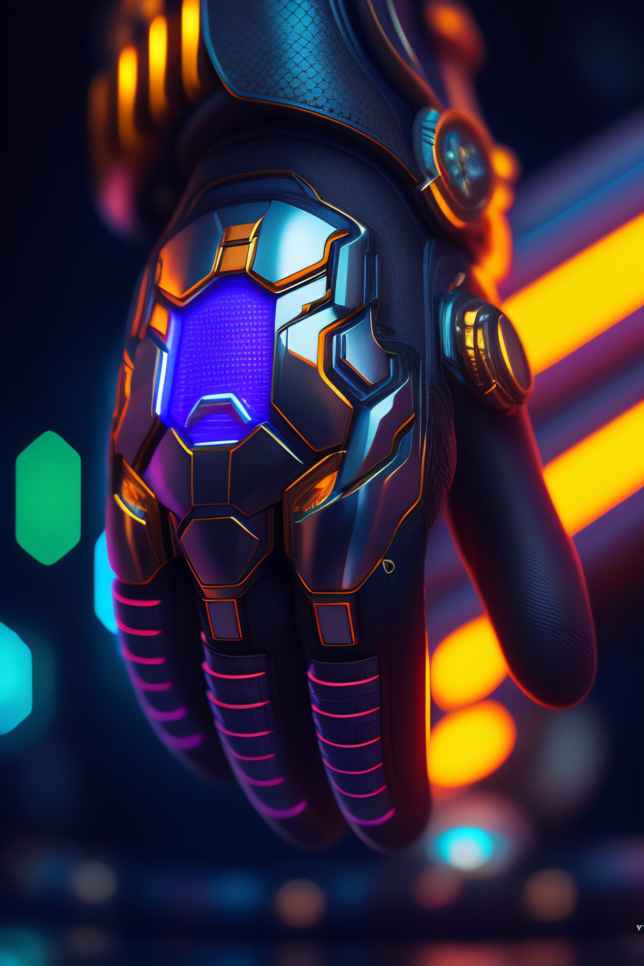 Lexica - Ultradetailed illustration of a mechanic gauntlet, neon ...