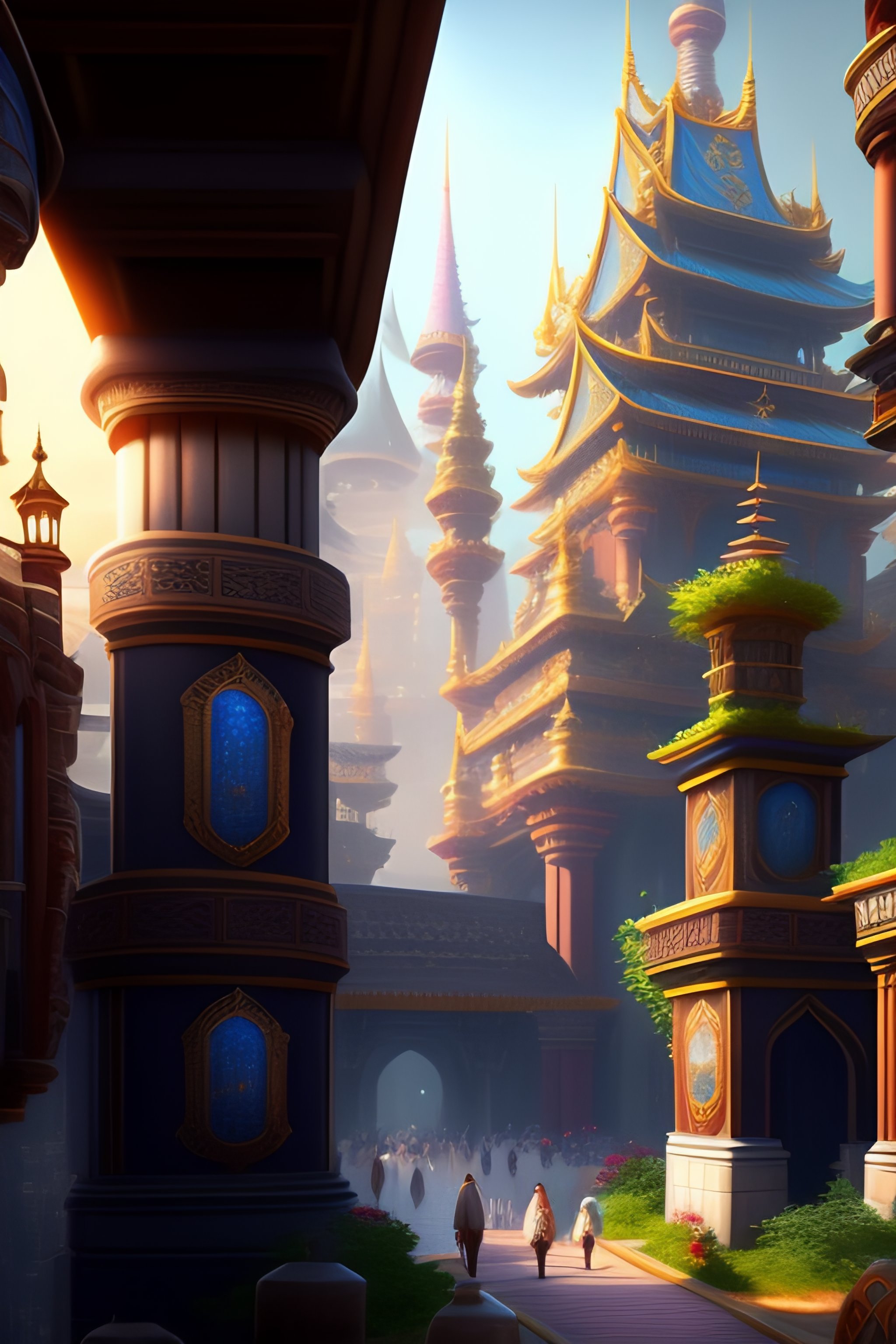 Lexica - Large huge city fantastic style castle inside houses, shops ...