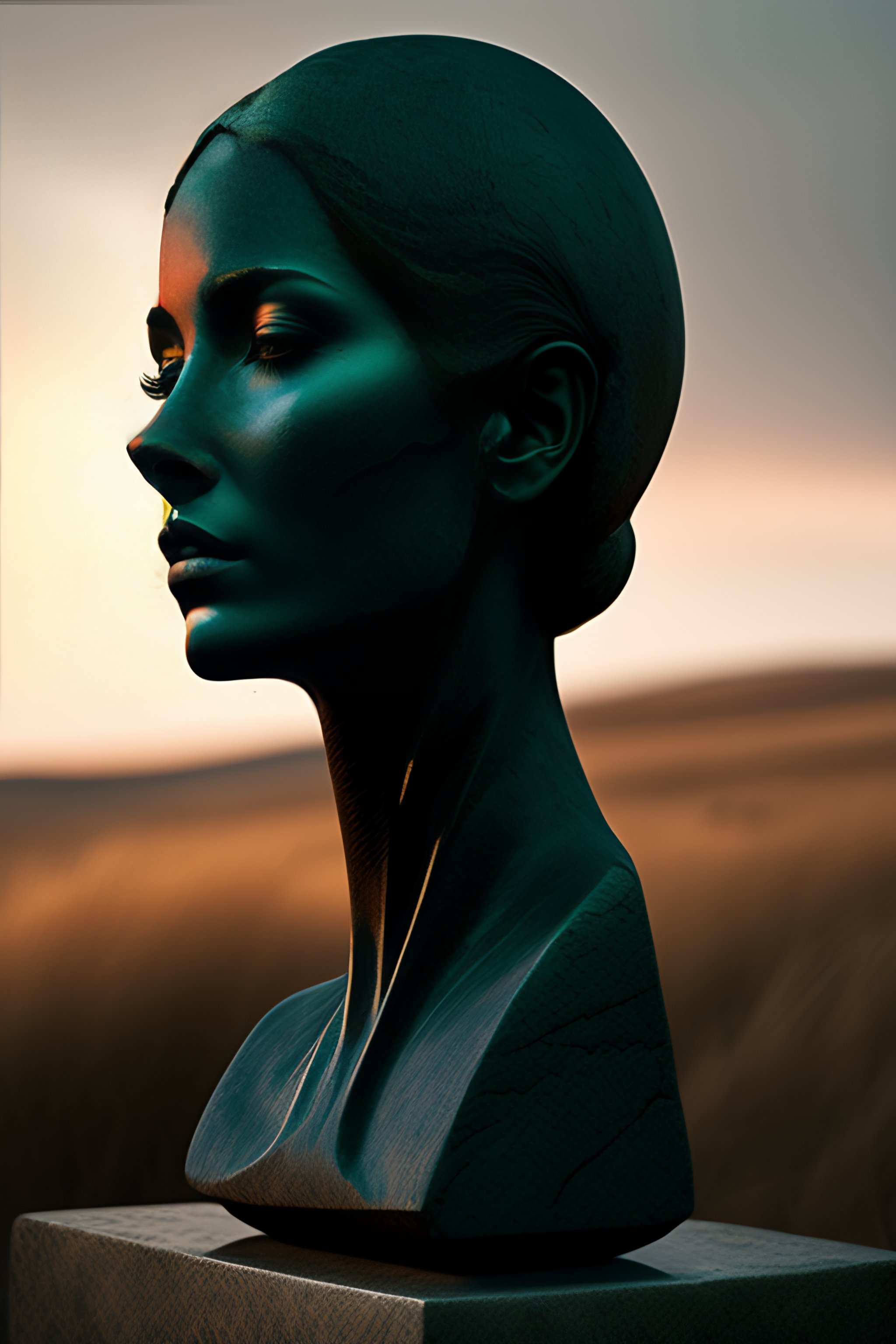 Lexica - Stone bust of woman, long neck, eyes closed, (skin made of ...